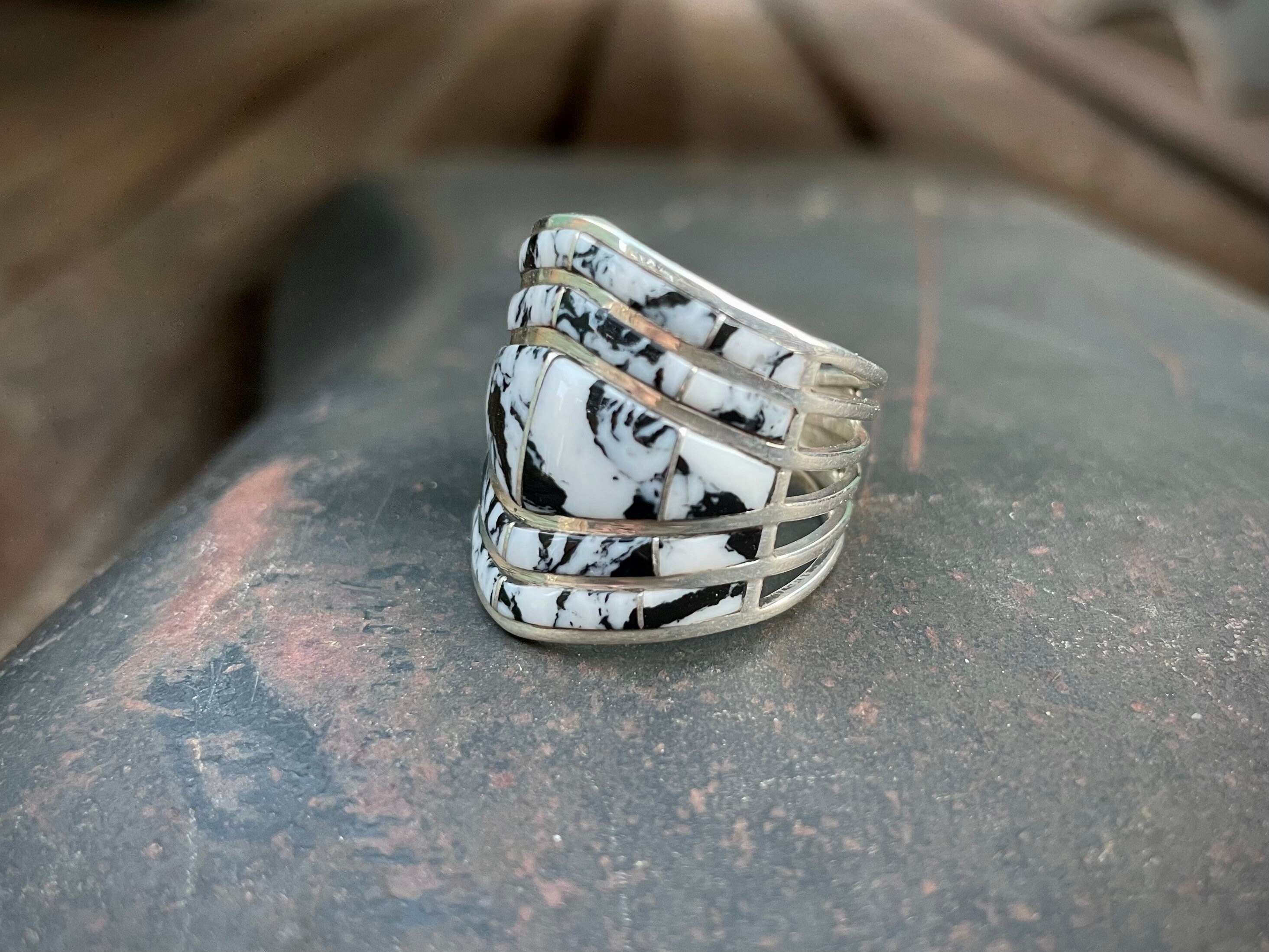Navajo Andrew Enrico White Buffalo Band Size 8, Split Shank Channel ...