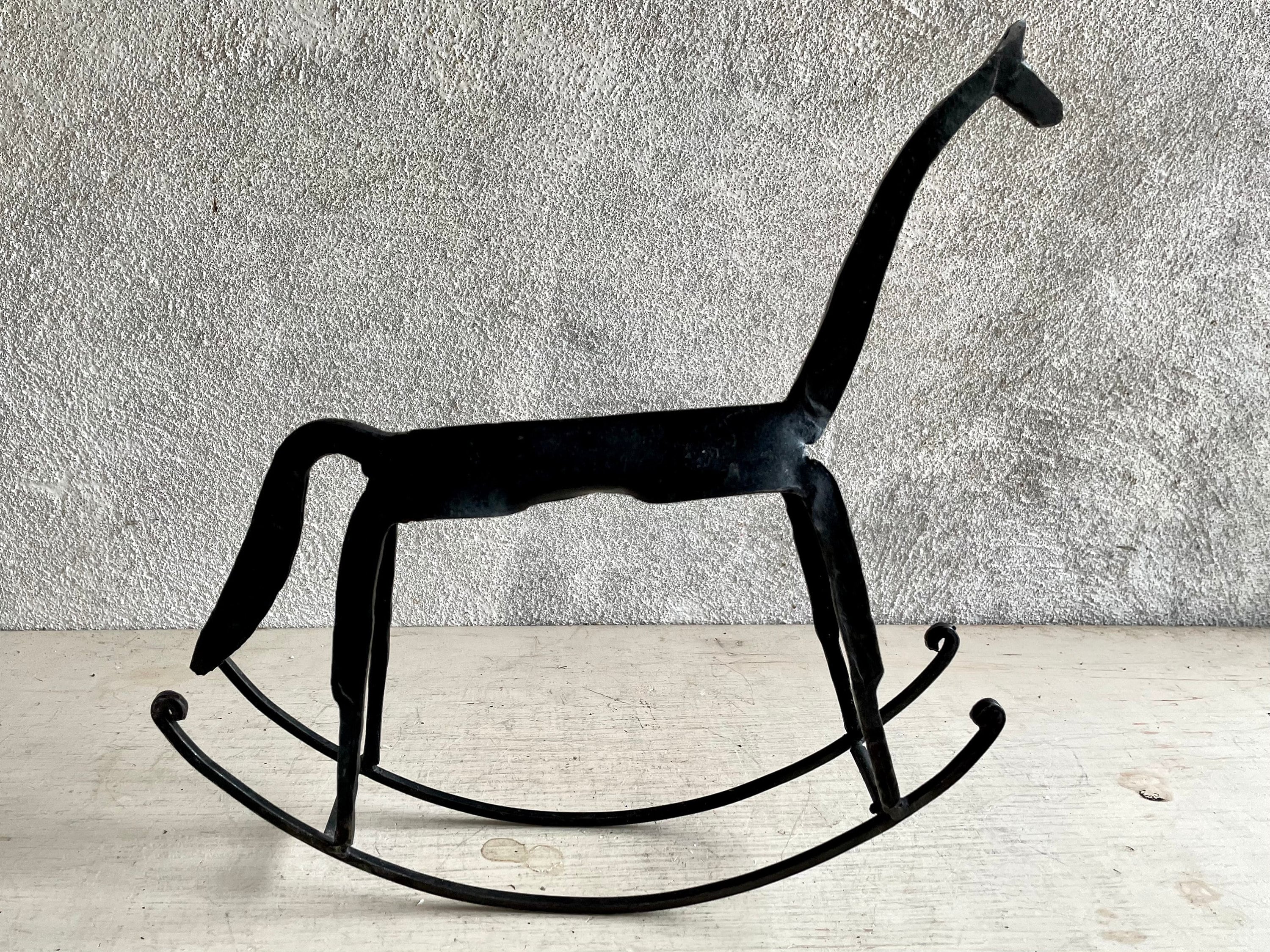 Primitive Metal Rocking Horse Figurine with Hammered Forged Finish ...