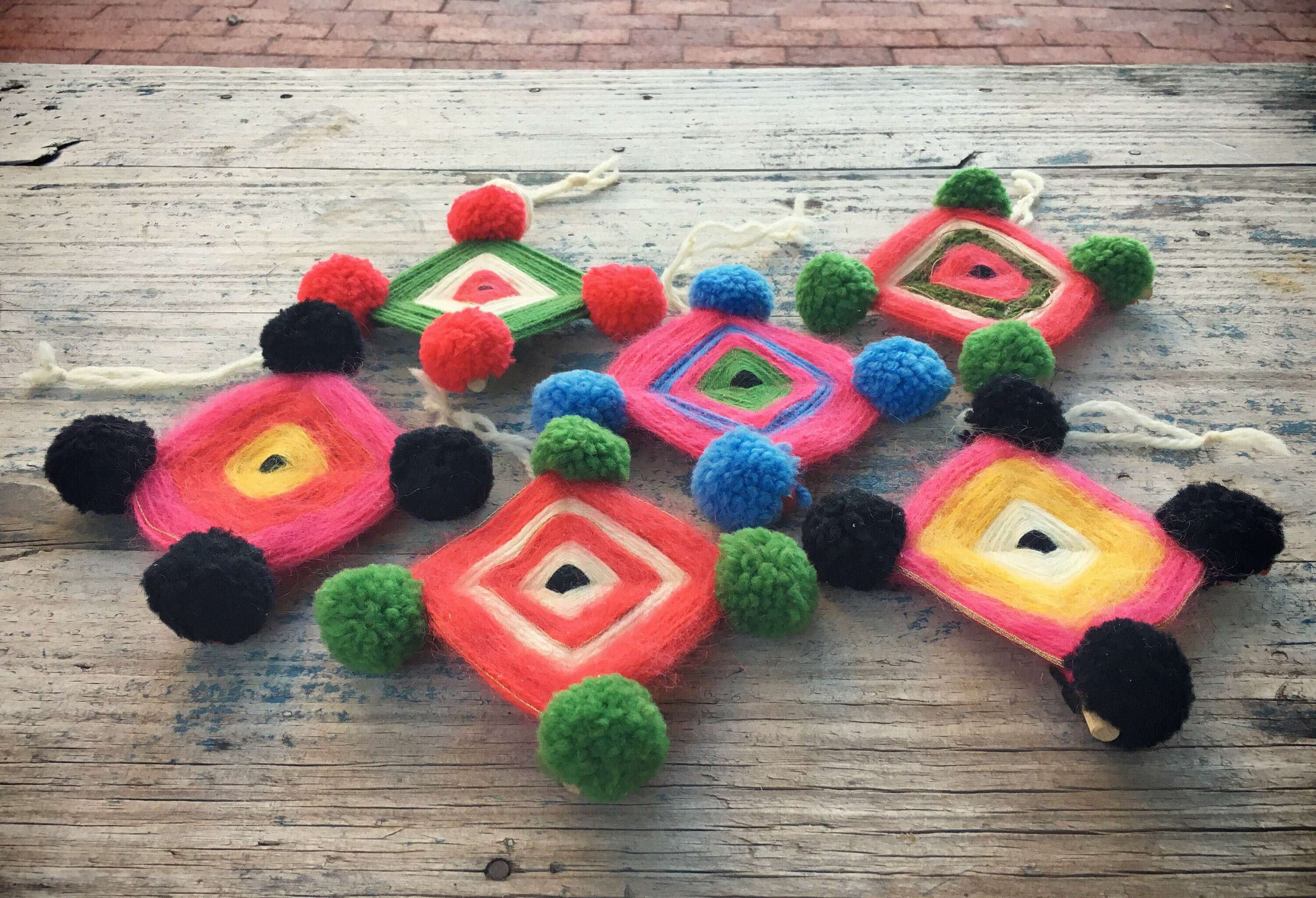 Vintage Gods Eye Ojo De Dios Huichol Style Christmas Ornaments For Tree
