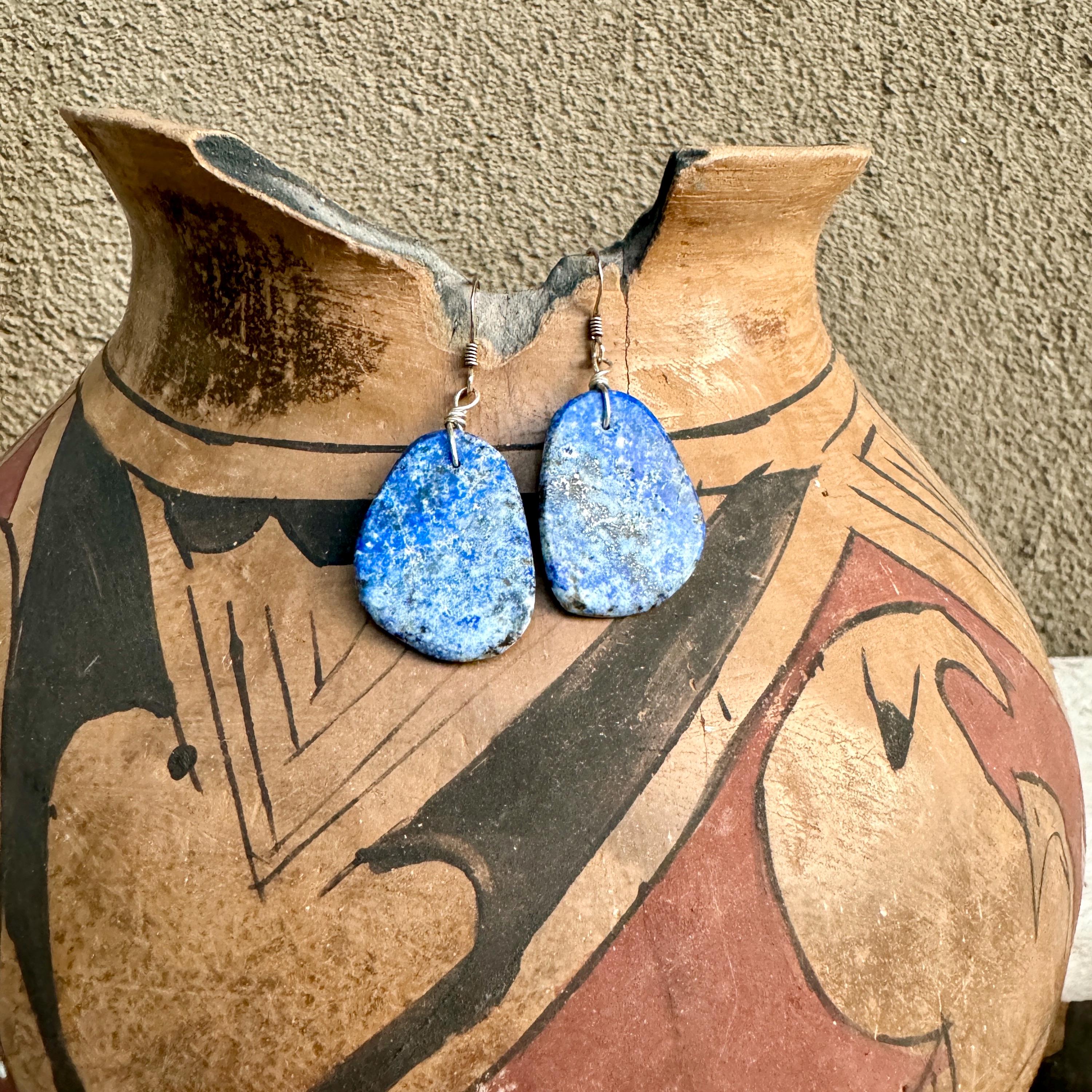 Medium-Small Denim Lapis Slab Earrings by Santo Domingo Ray Lovato ...