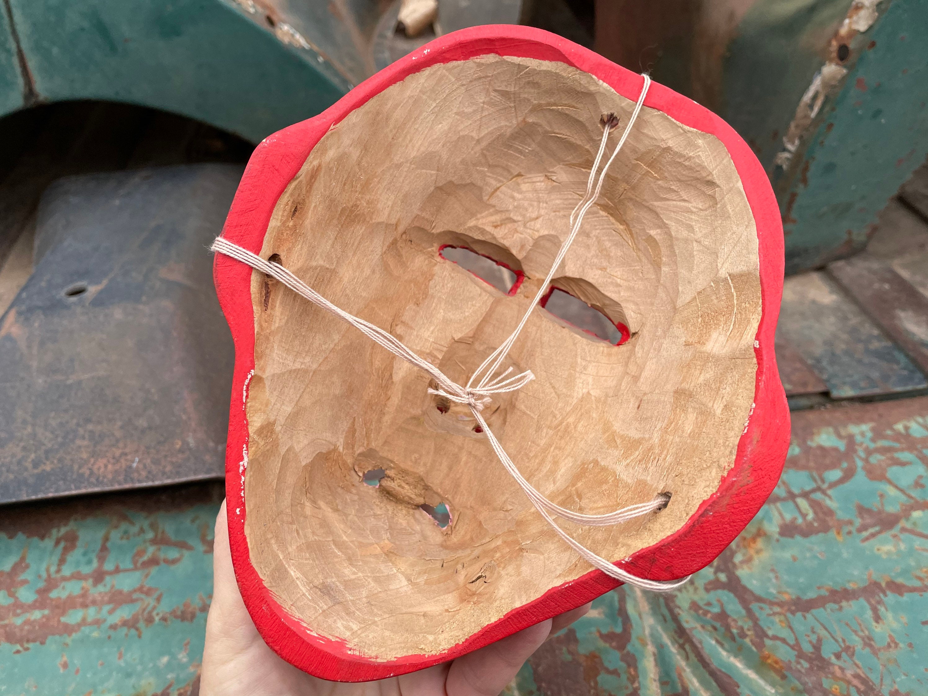 Carved and Painted Wood Mask Red Face Man Spider on Cheek, Peru ...