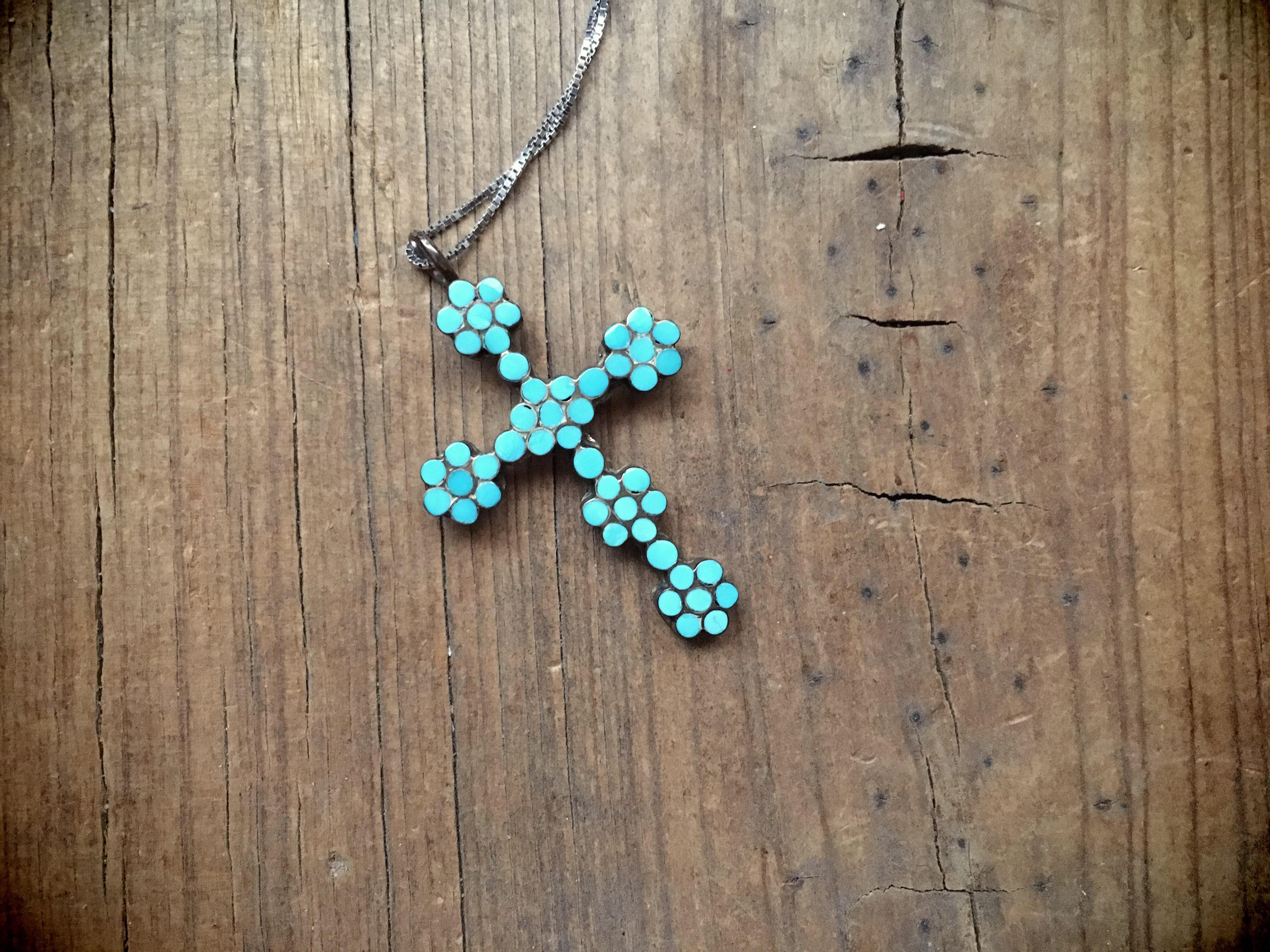 Vintage Turquoise Cross Pendant Channel Inlay, Native America Indian ...