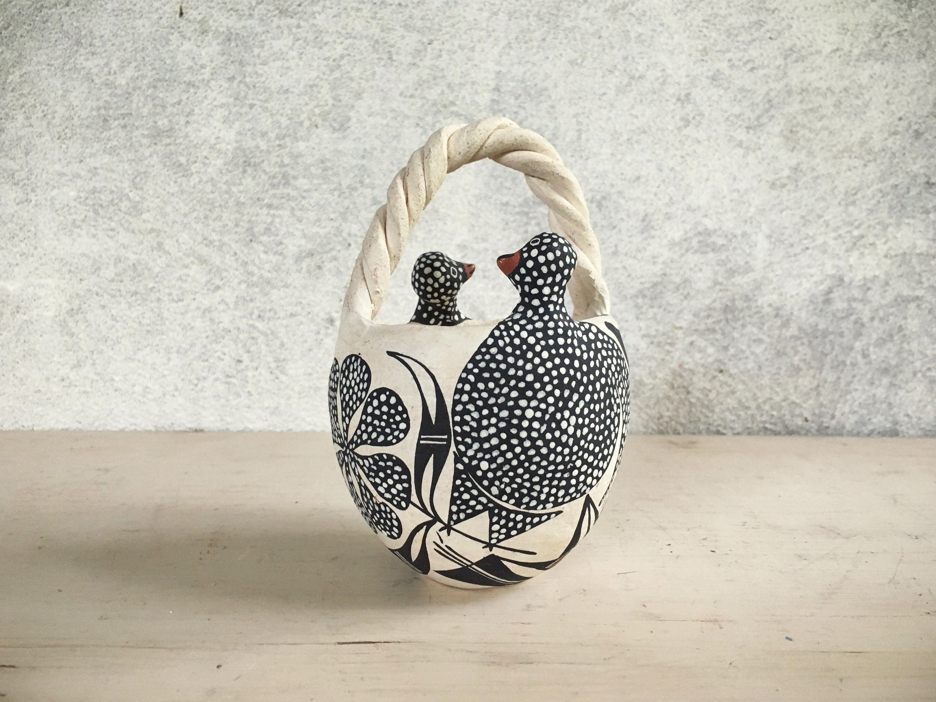 Vintage small Acoma pottery bird effigy basket Native American Indian pot