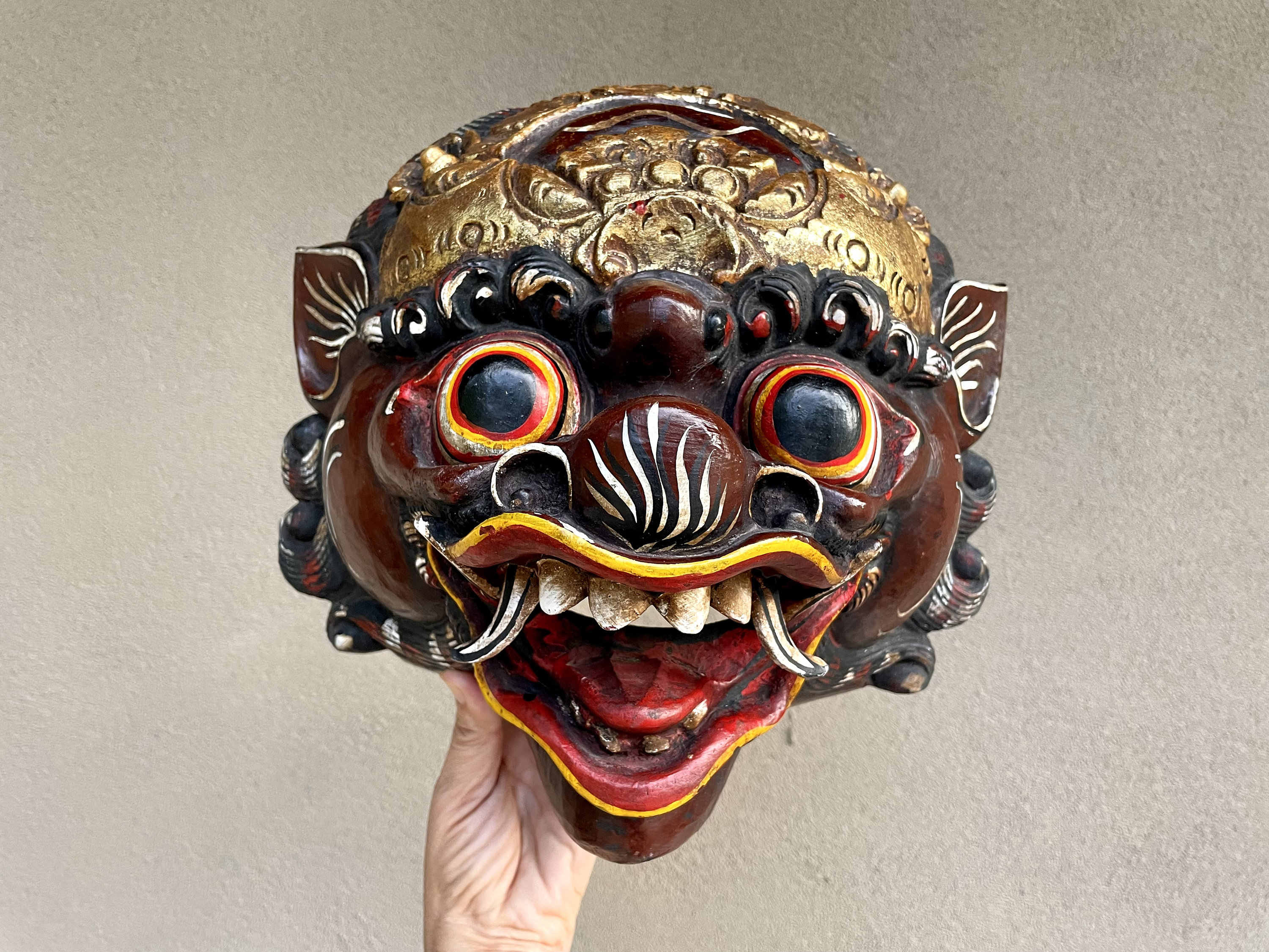 Vintage Hand Carved and Painted Balinese Wood Mask of Barong Topeng ...