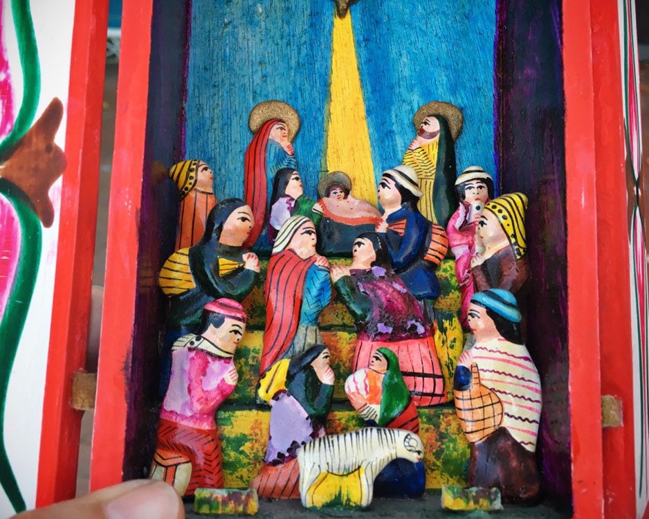 Vintage Peruvian Folk Art Retablo Ceramic Nativity Scene in Wood Box ...