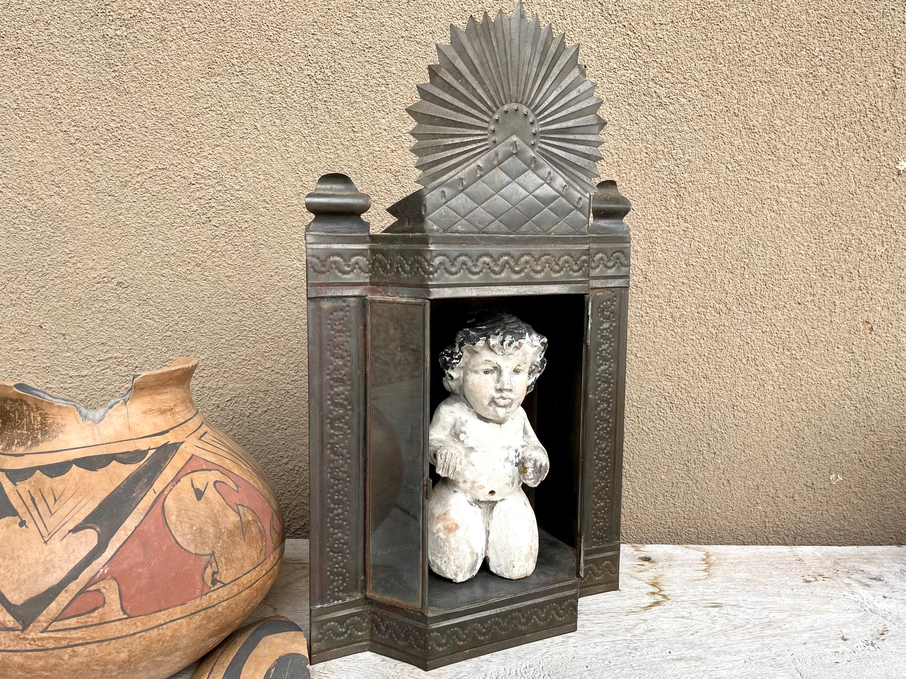 Vintage Salvaged Wood Angel with Glass Eyes, Distressed Chippy Paint ...