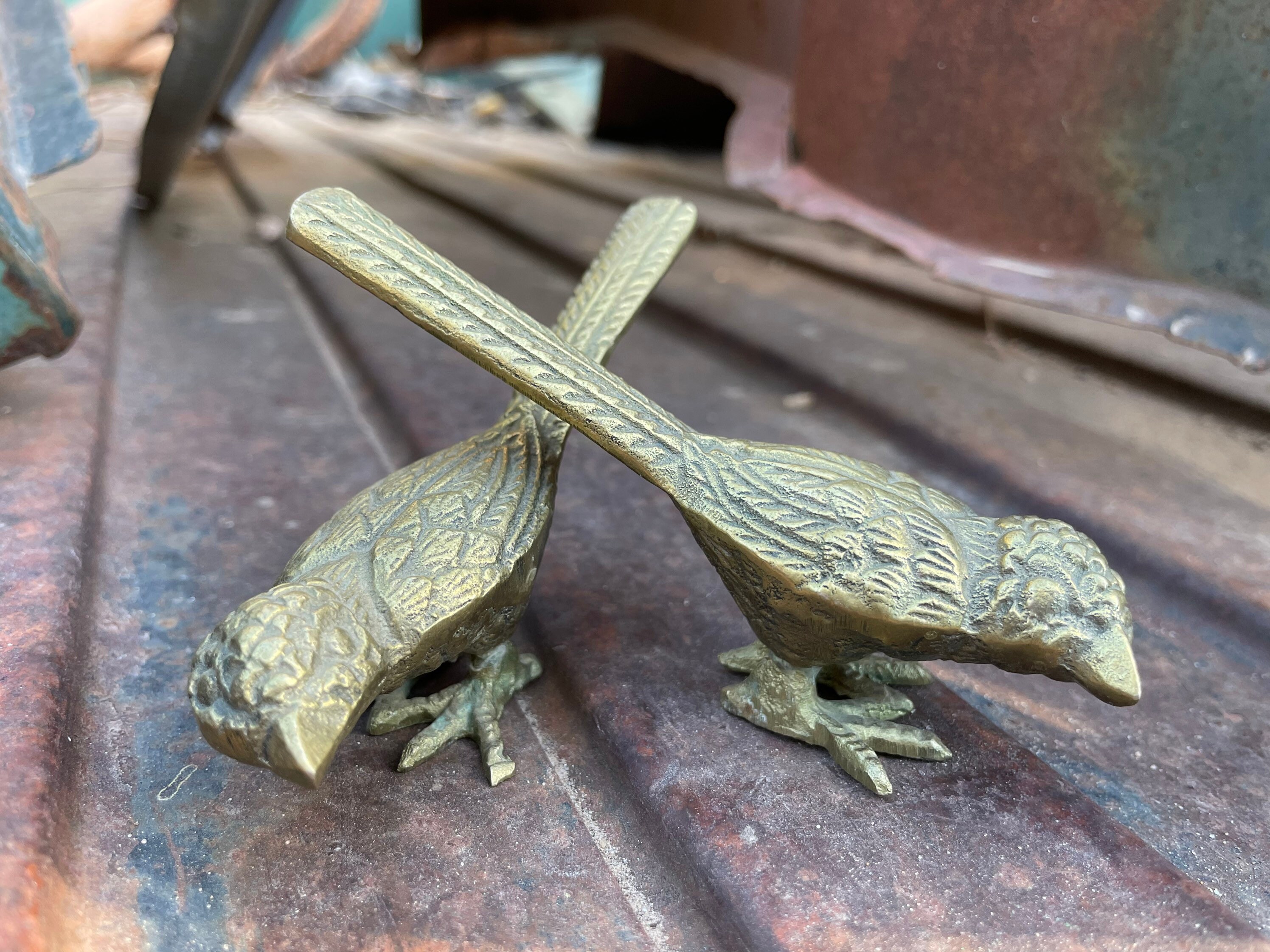Pair of Small Vintage Solid Brass Songbird Figurine, Bird Lover Gifts ...