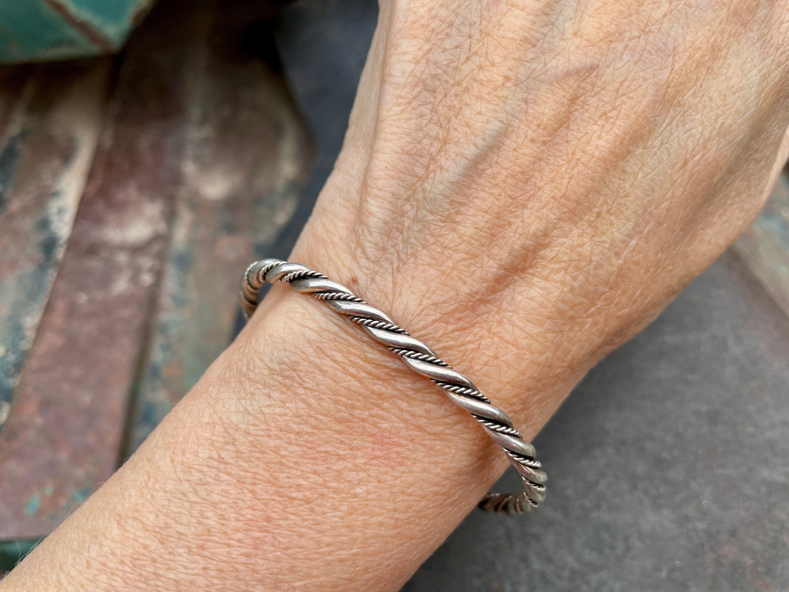 Dainty Twist Wire Sterling Silver Bracelet for Stacking, Native ...