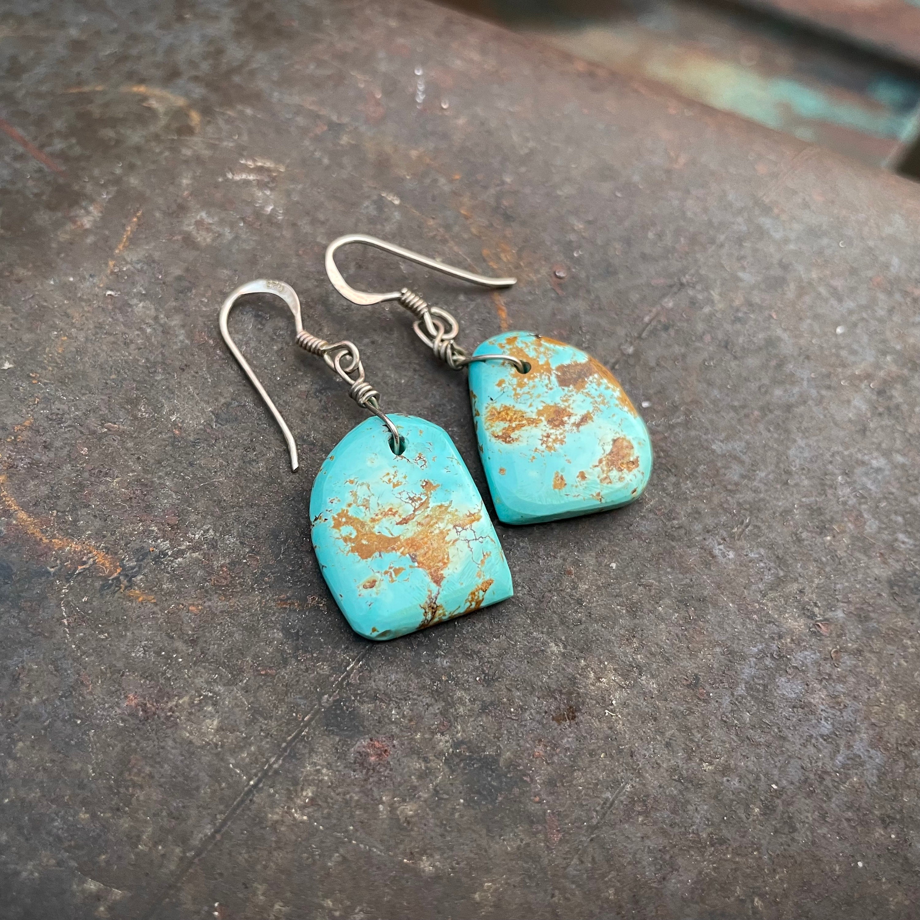 Very Small Natural Turquoise Tab Earrings by Santo Domingo Ray Lovato ...