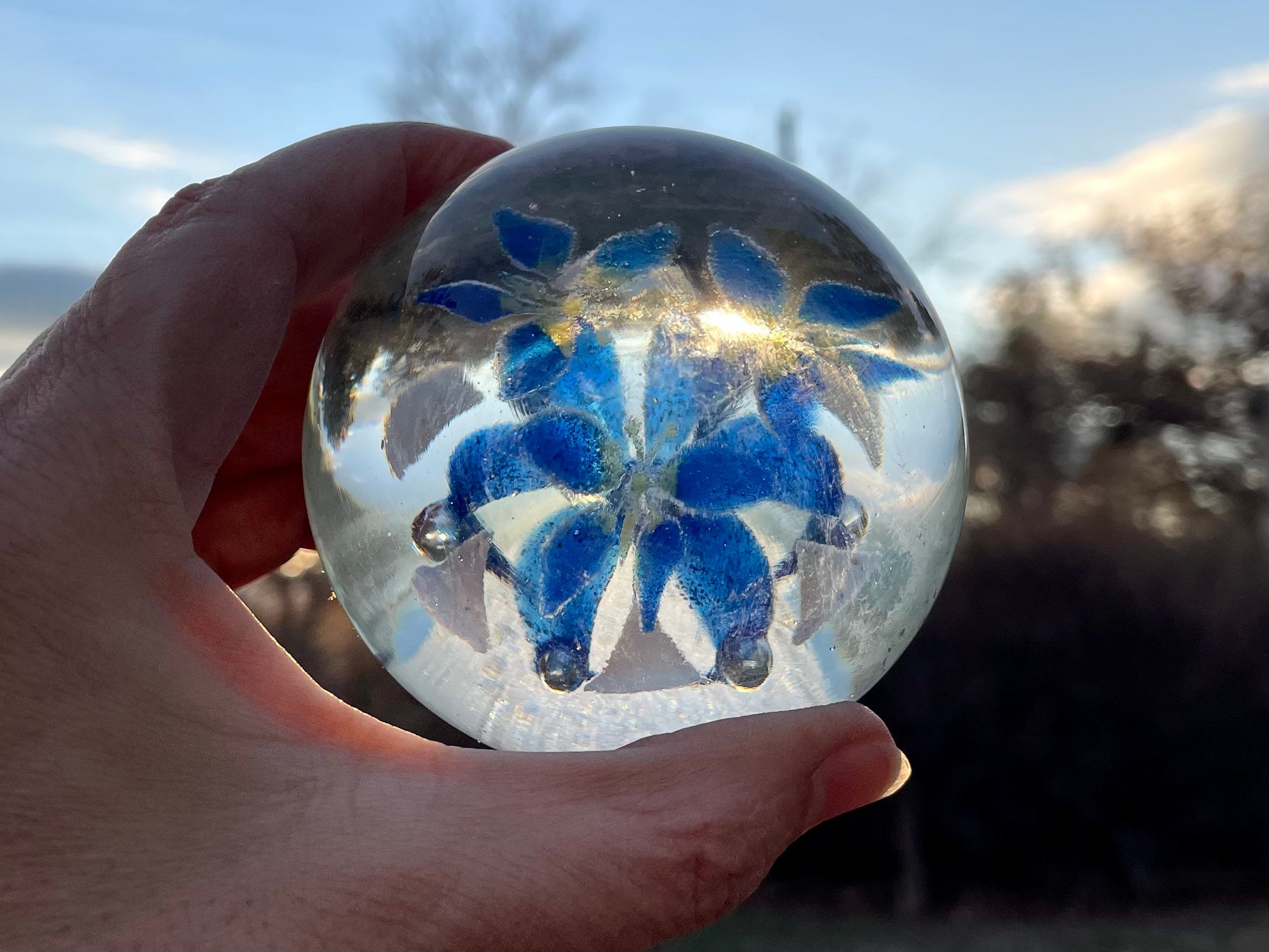 Butterflies and Flower Art Glass Paperweight Blue and White, Murano ...