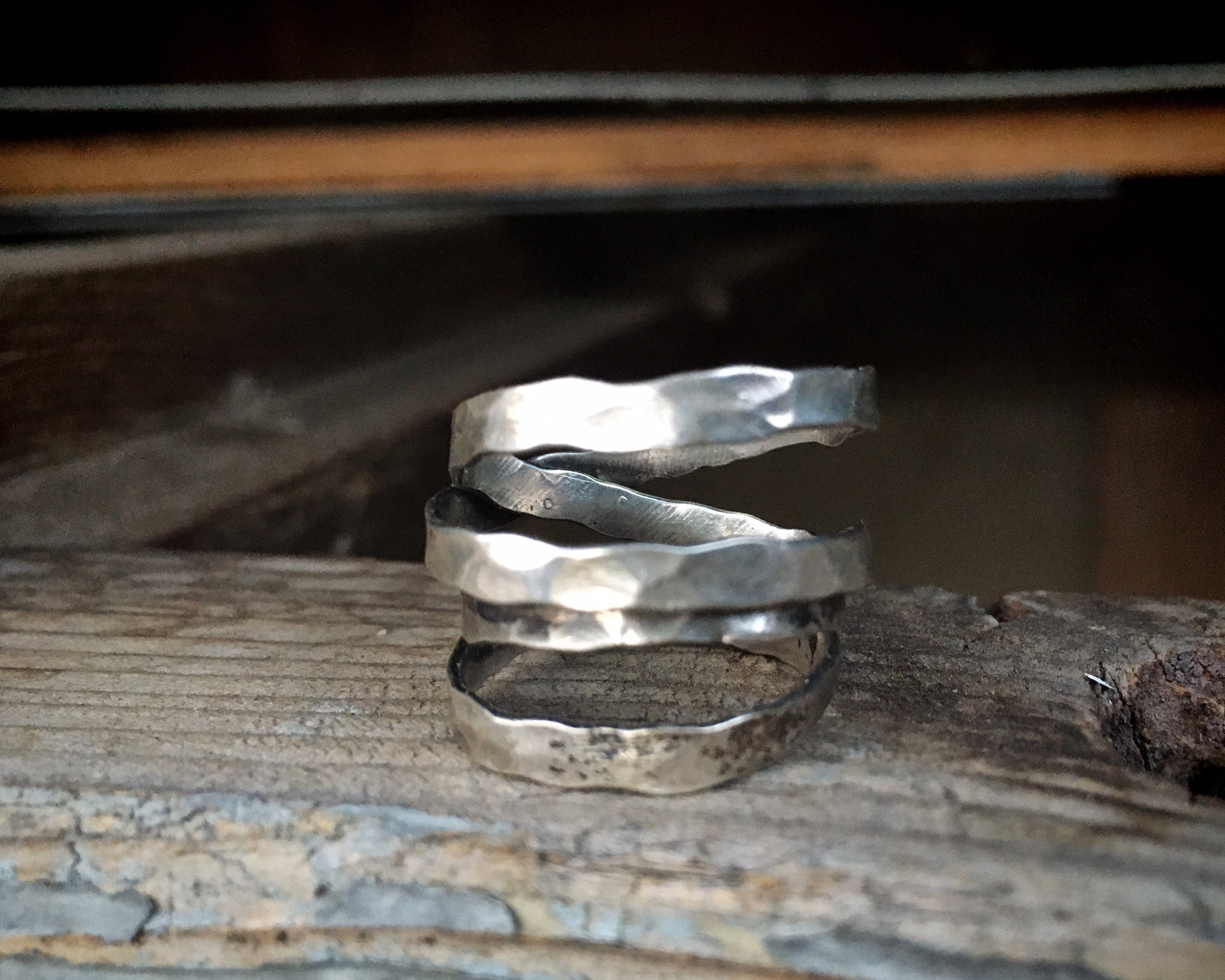 Hammered Sterling Silver Ring for Women Size 8 Continuous Spiral Design ...