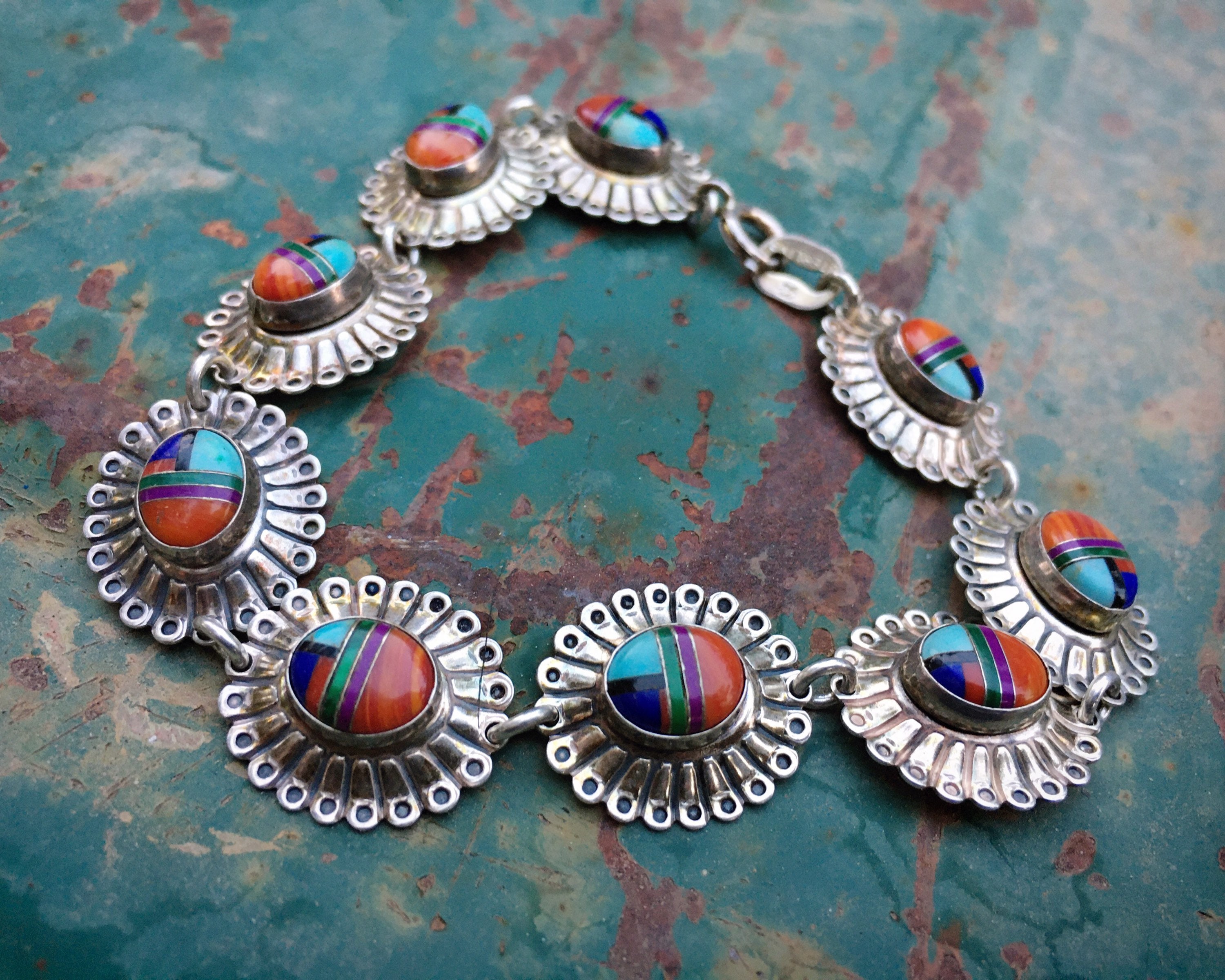 Lightweight Panel Link Bracelet with Sterling Silver and Multistone ...