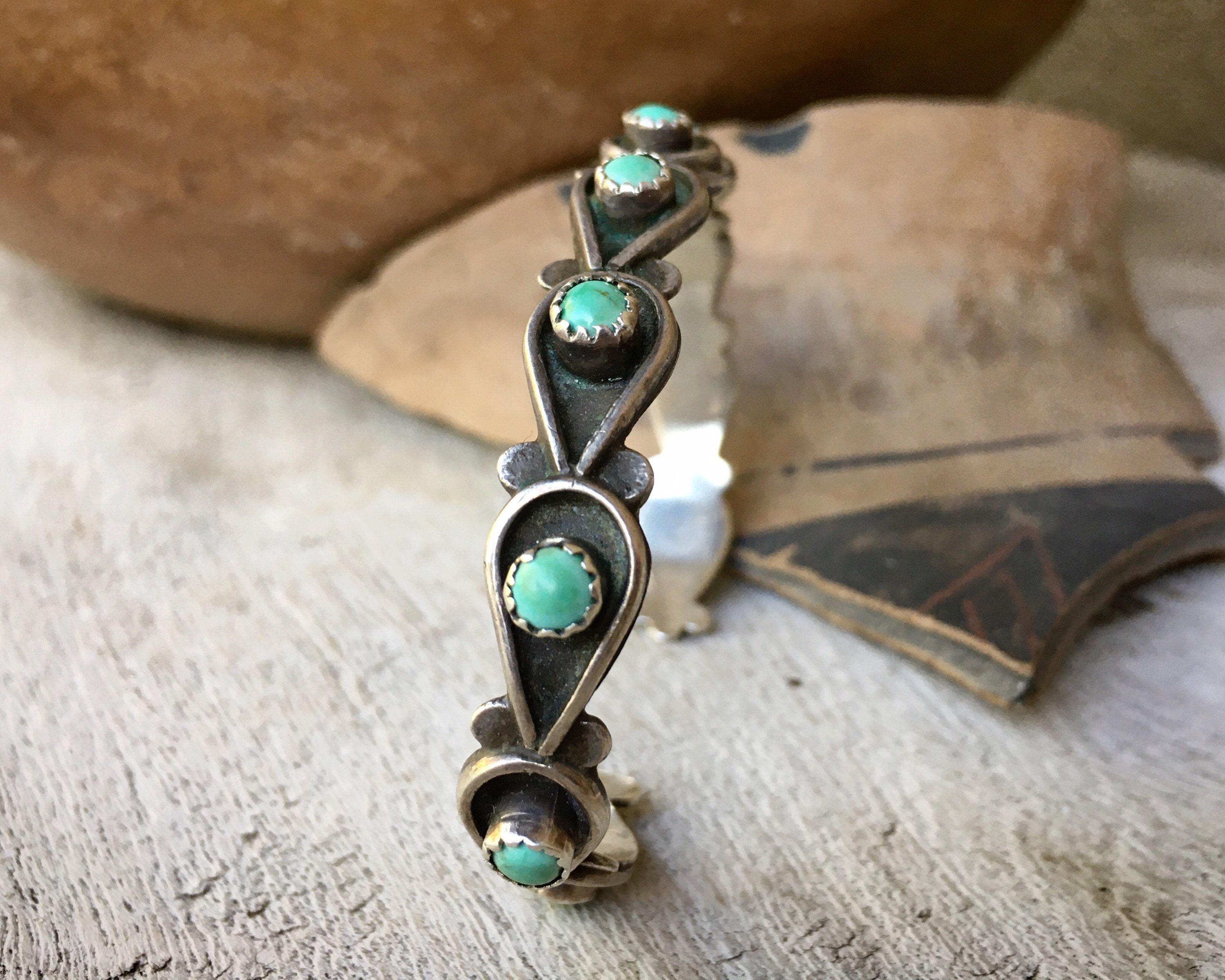 Zuni Snake Eye Turquoise Narrow Row Cuff Stacking Bracelet, Vintage ...