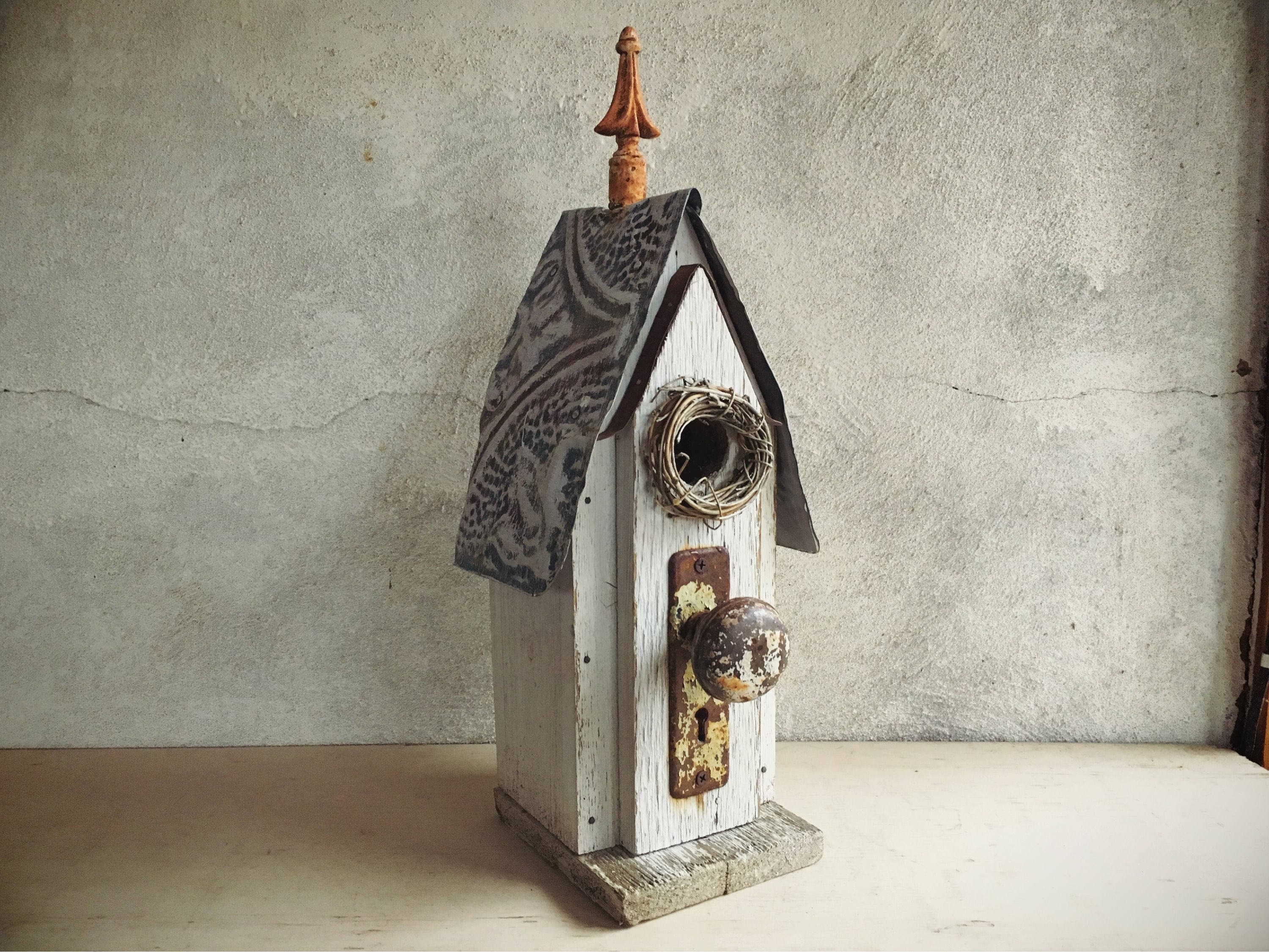 Rustic Birdhouse Wood with Metal Finial Steeple, Cottage Decor Spring ...