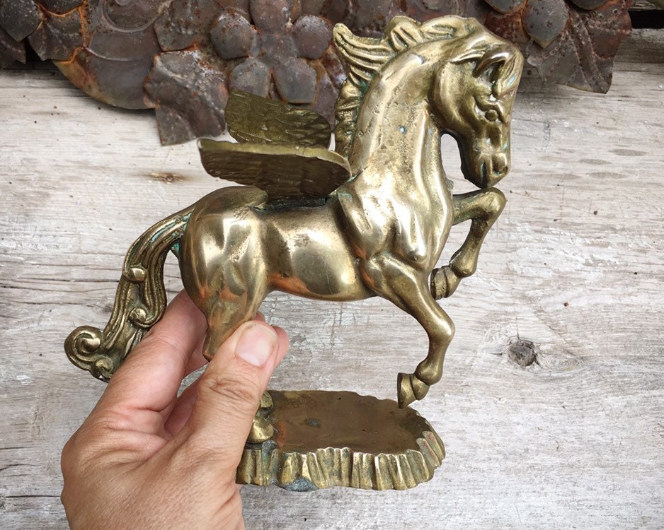 Vintage Brass Pegasus Figurine, Hollywood Regency, Brass Decor, Flying ...