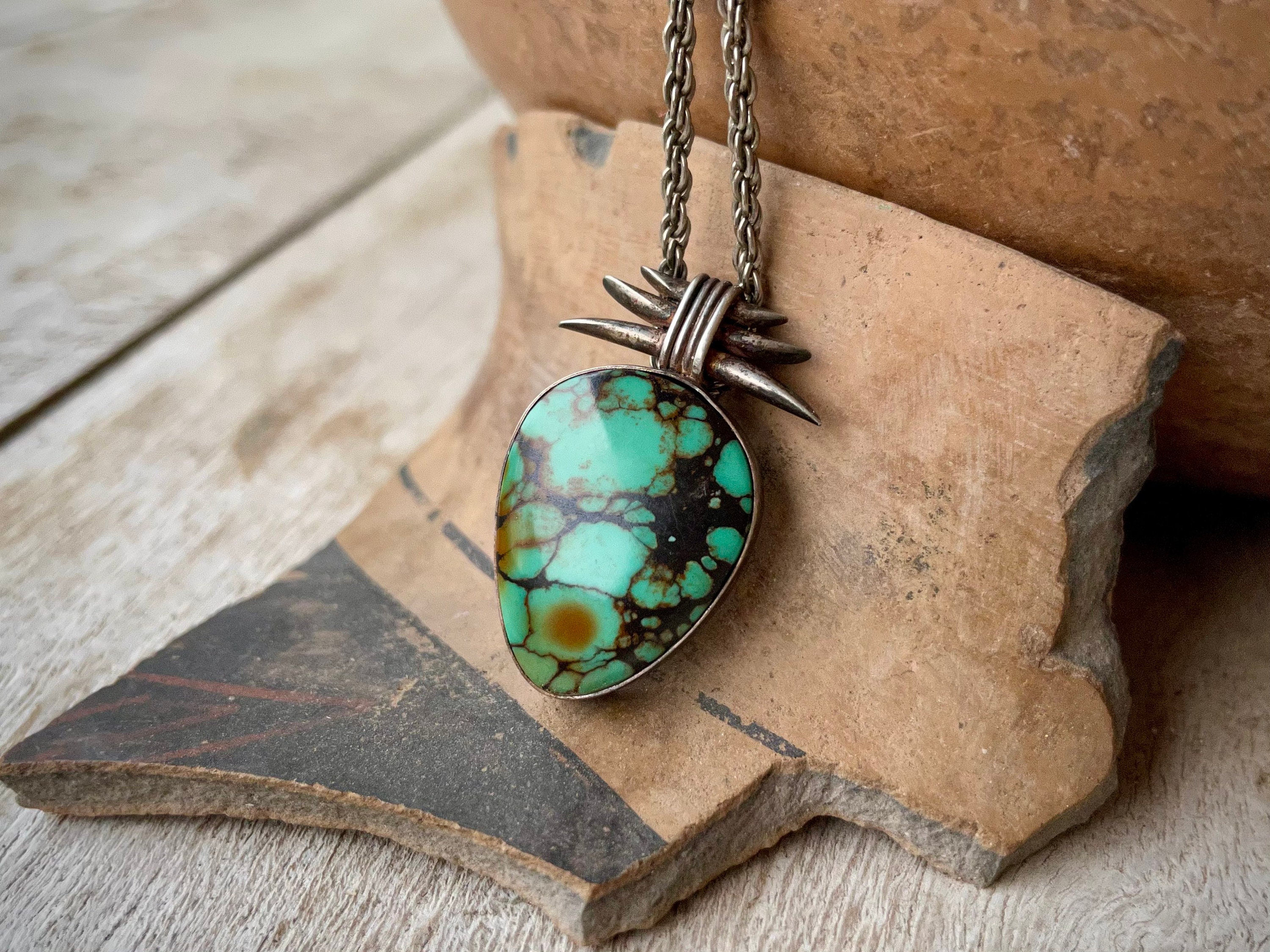 Vintage Matrixed Turquoise Sterling Silver Pendant Necklace with 925 ...