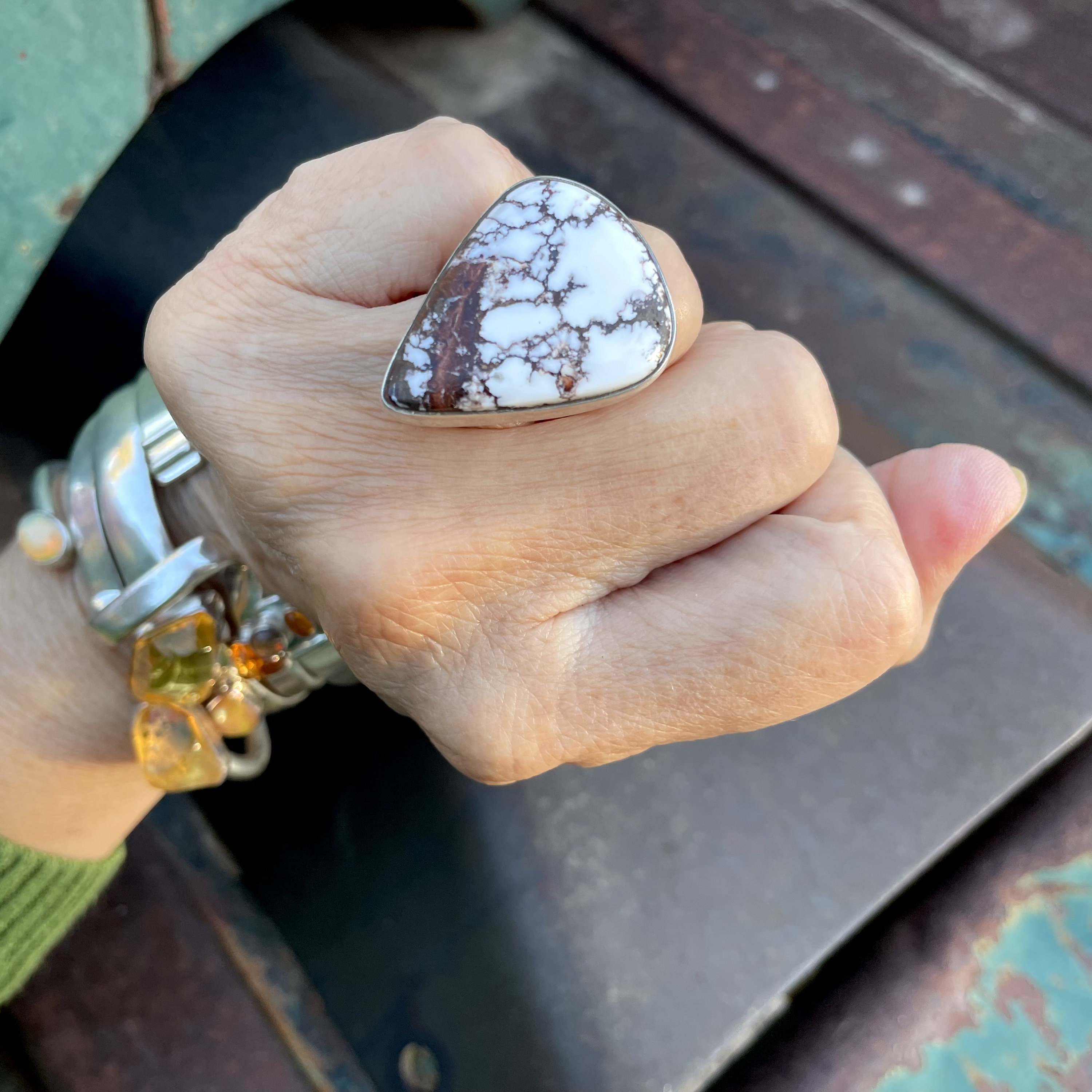 Sterling Silver Wild Horse Stone Magnesite Navajo Ring Approx Size 6.5 ...