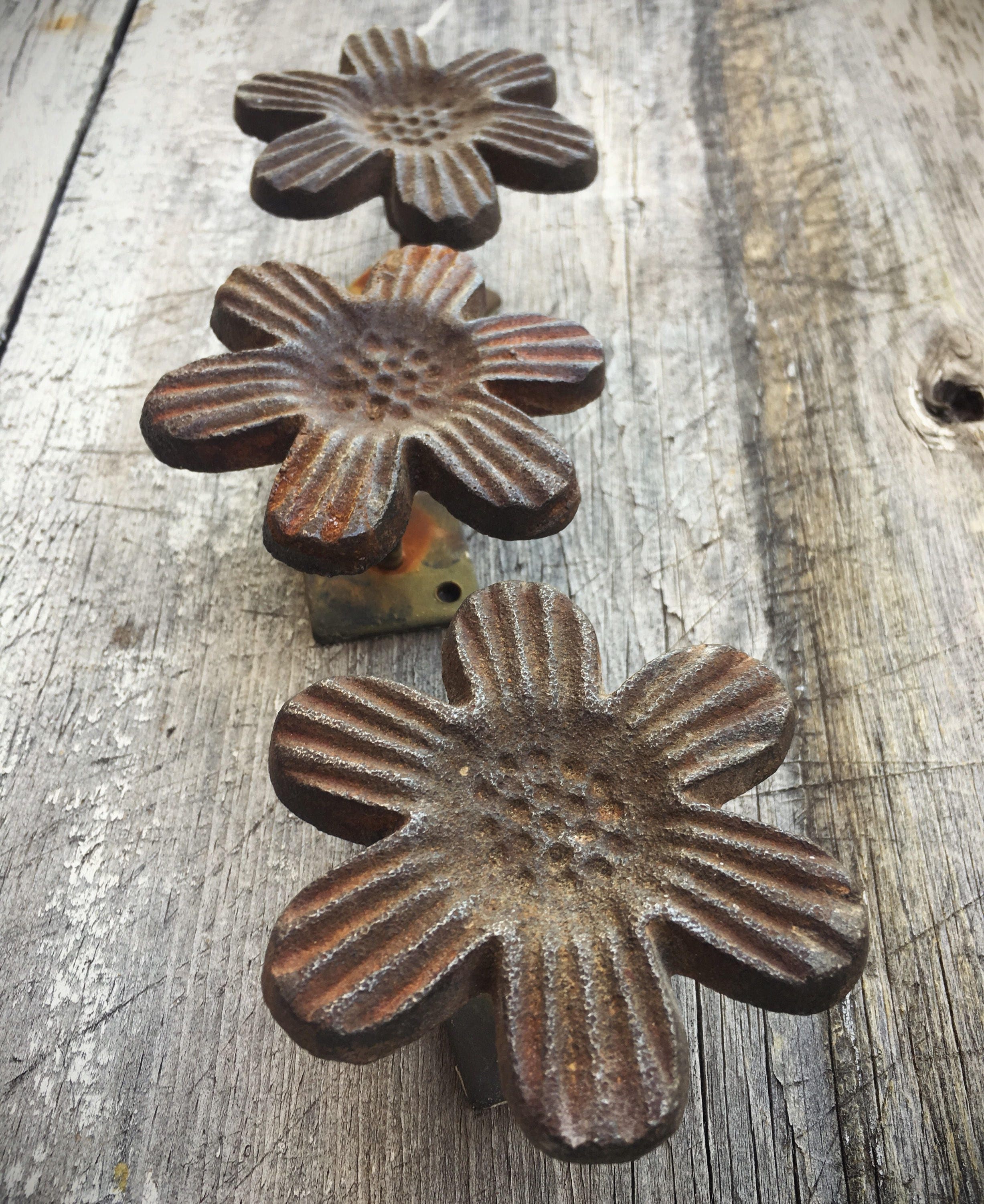 Set of Three Cast Iron Wall Mount Hooks, Flower Hooks, Architecture ...