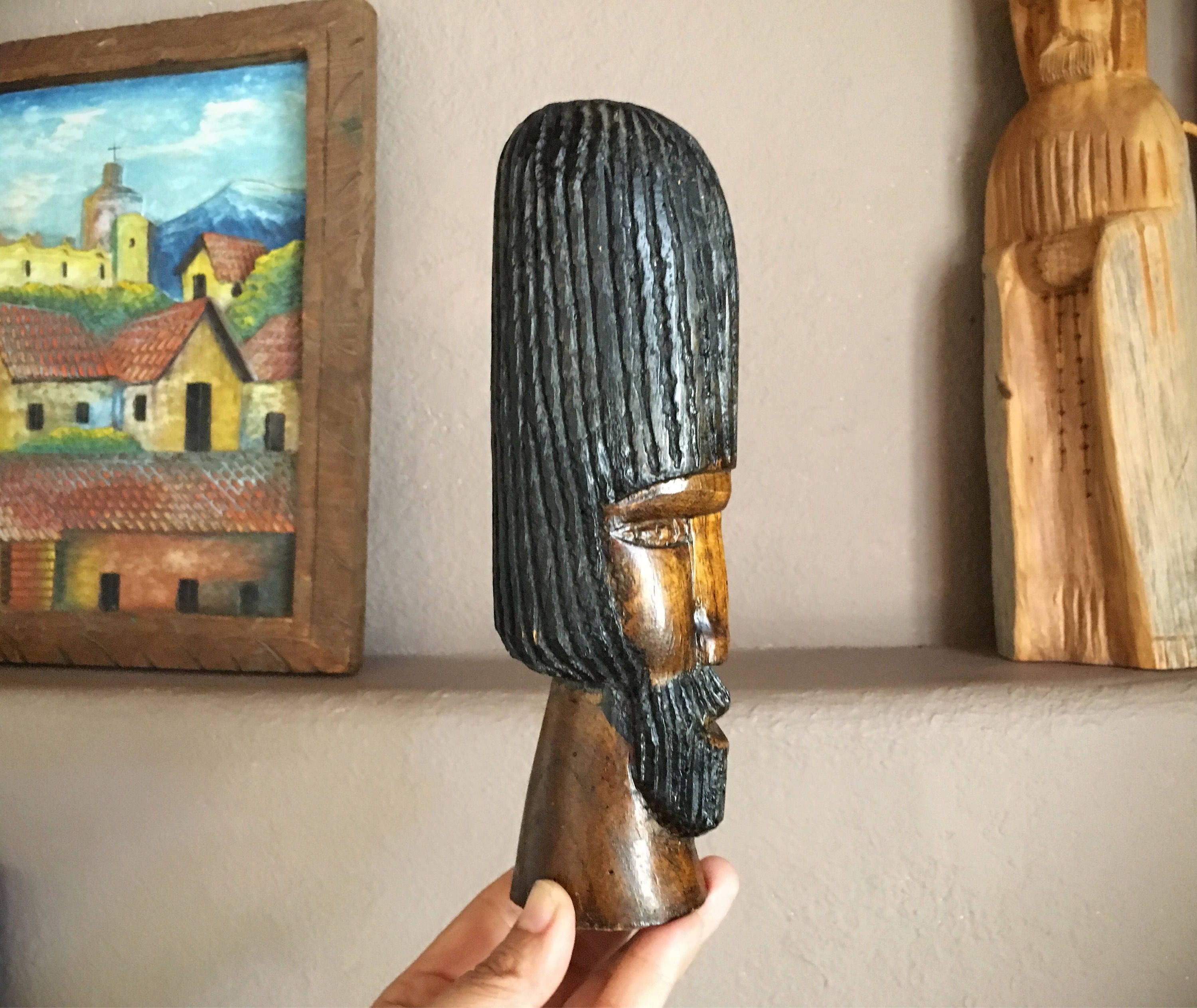 Midcentury carved wood African man afro art Black history statue urban ...
