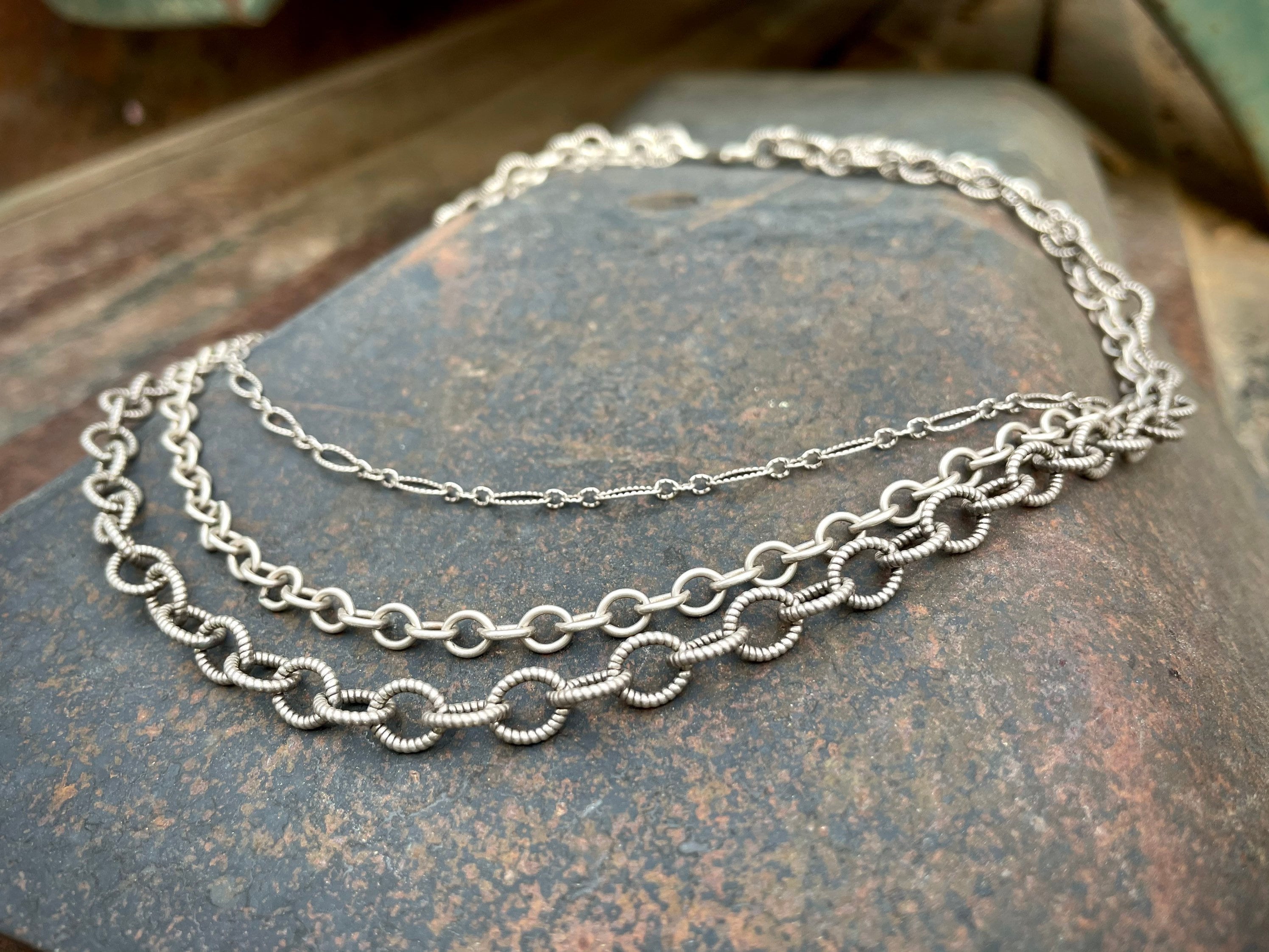 Vintage 925 Sterling Silver Three Strand Layered Chain Necklace 17 by ...