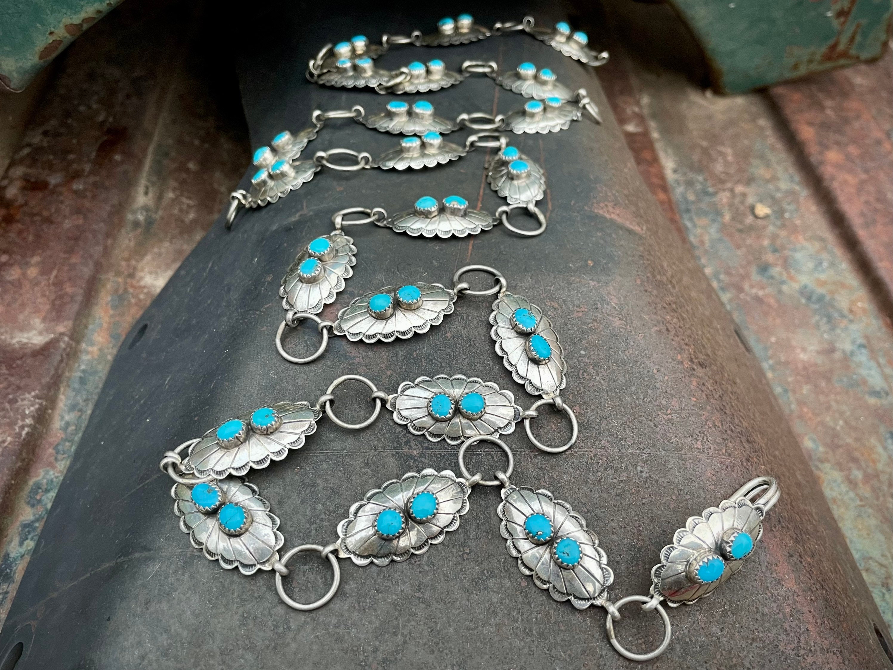 Vintage Sterling Silver Turquoise Concho Link Belt Approx 32 with ...