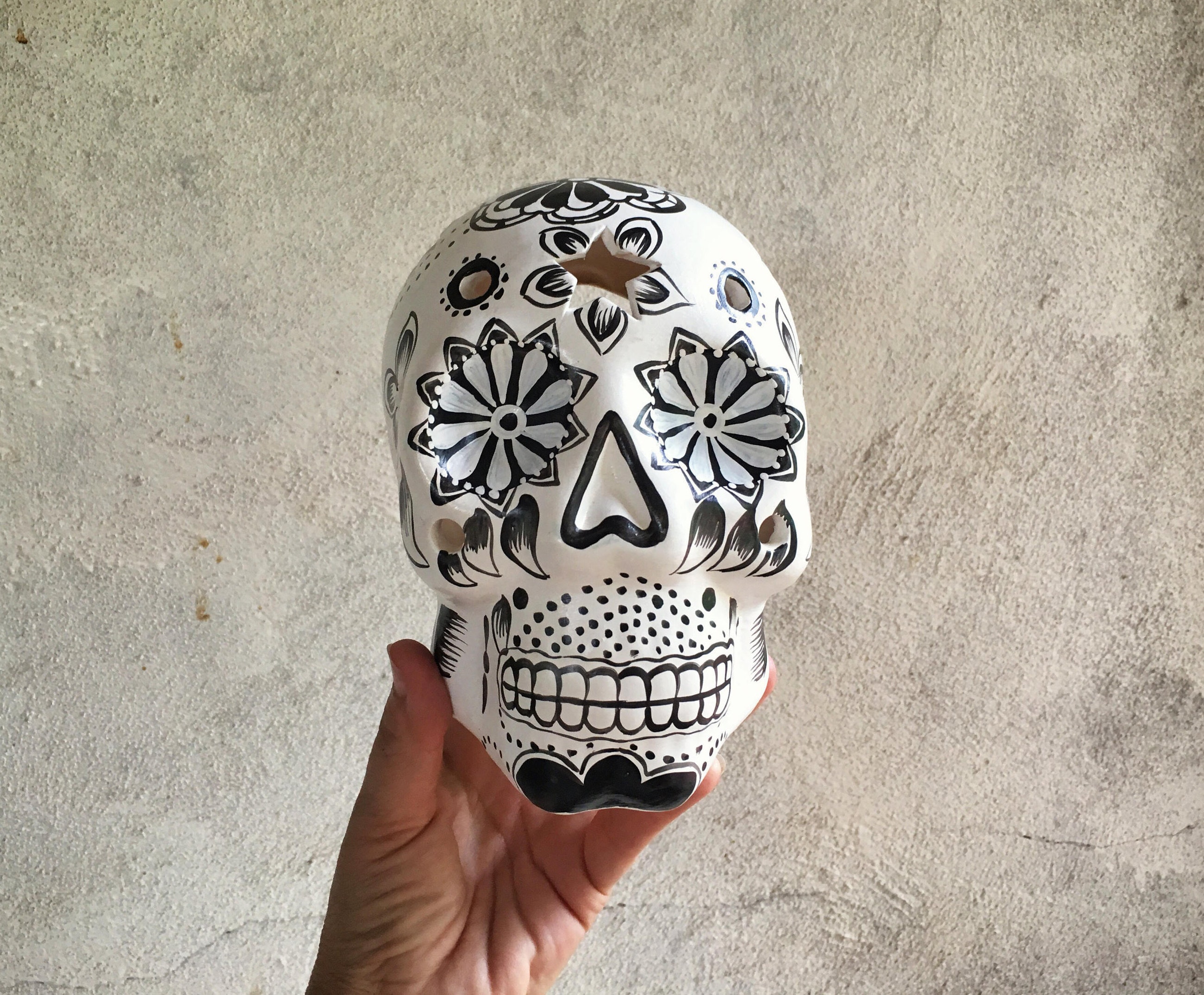 Vintage ceramic Mexican skull sculpture Day of the Dead folk art ...