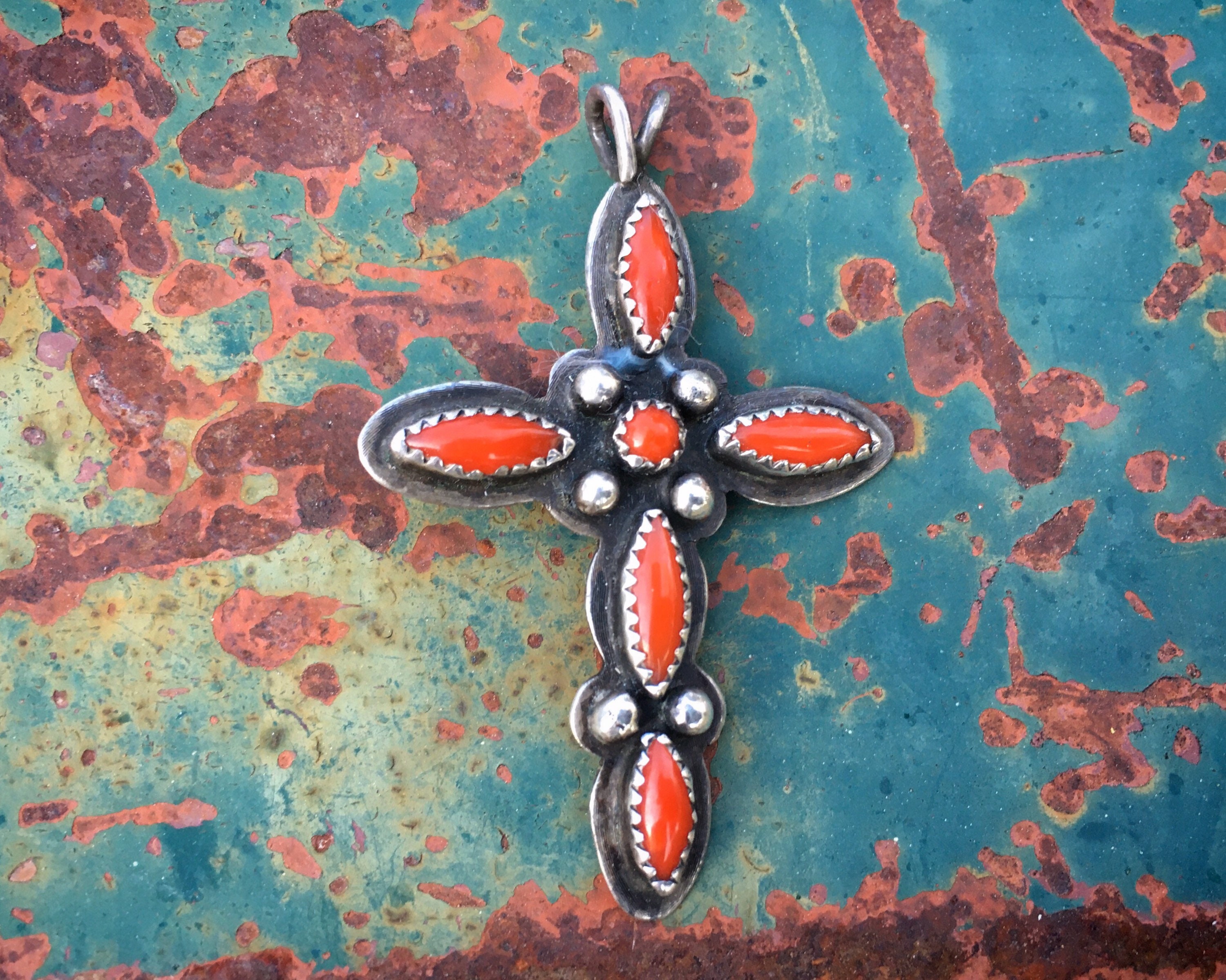Red Mediterranean Coral Cross Pendant for Women Men, Native America ...