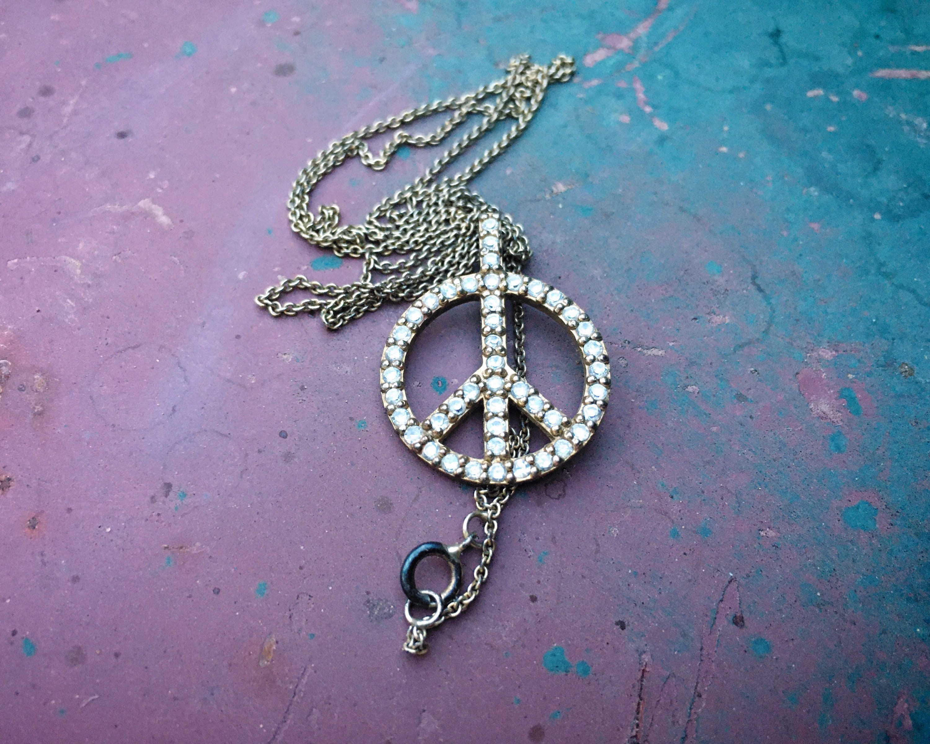 Sterling Silver and Pave Diamond Peace Sign Pendant Necklace for Women ...