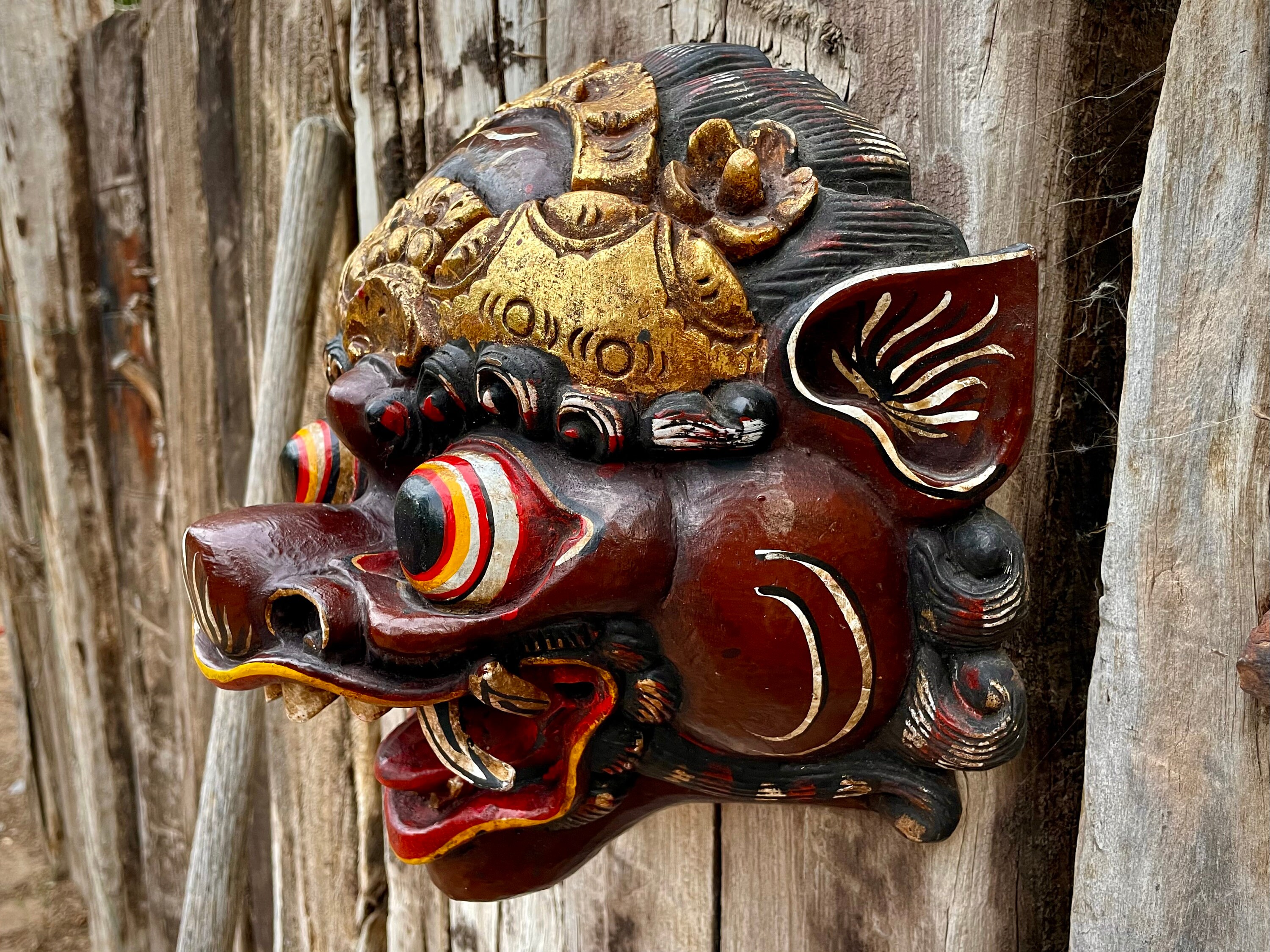 Vintage Hand Carved and Painted Balinese Wood Mask of Barong Topeng ...