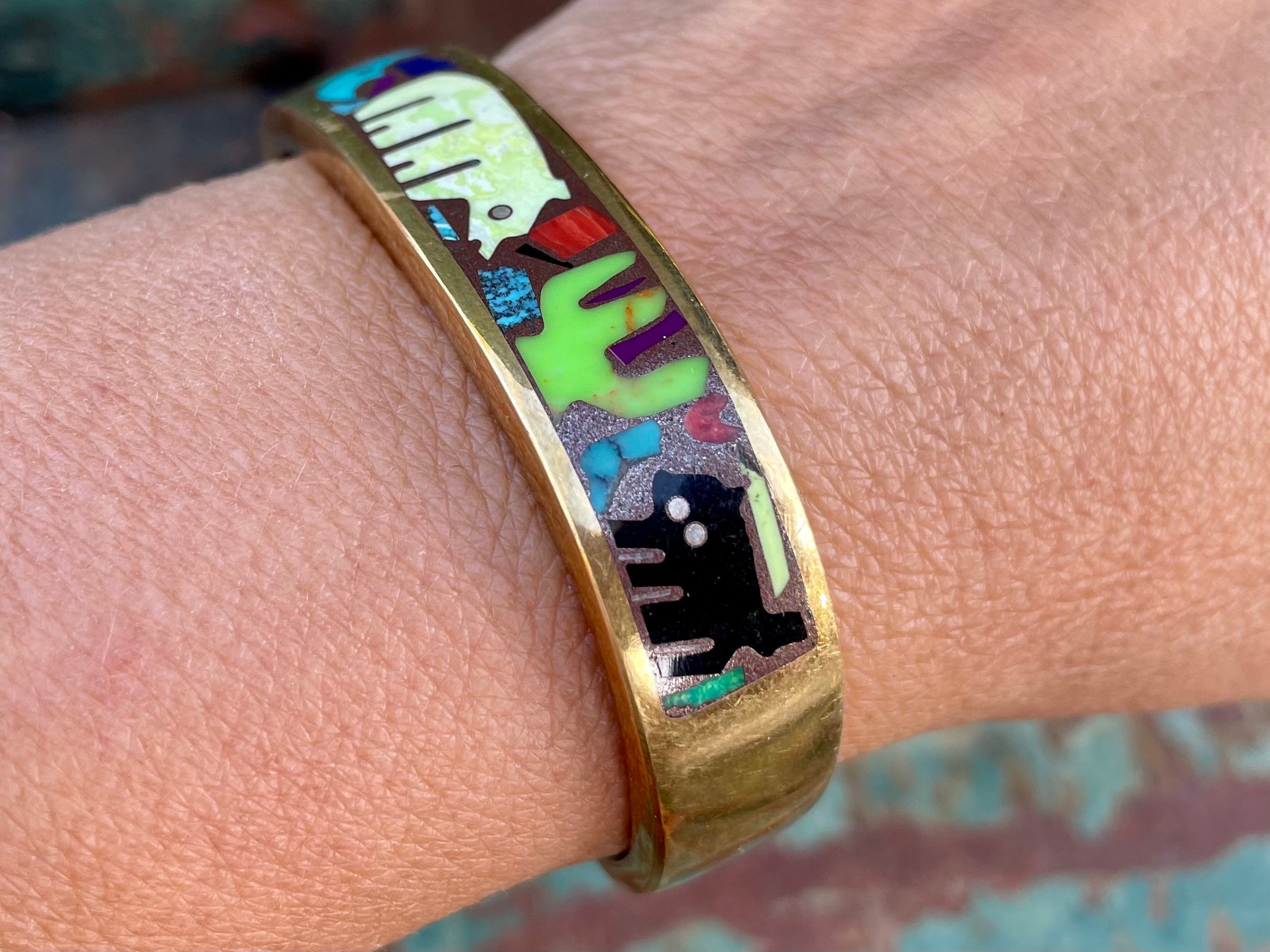 36g Multi-Stone Channel Inlay Bronze Cuff Bracelet w/ Polar Bear Black ...