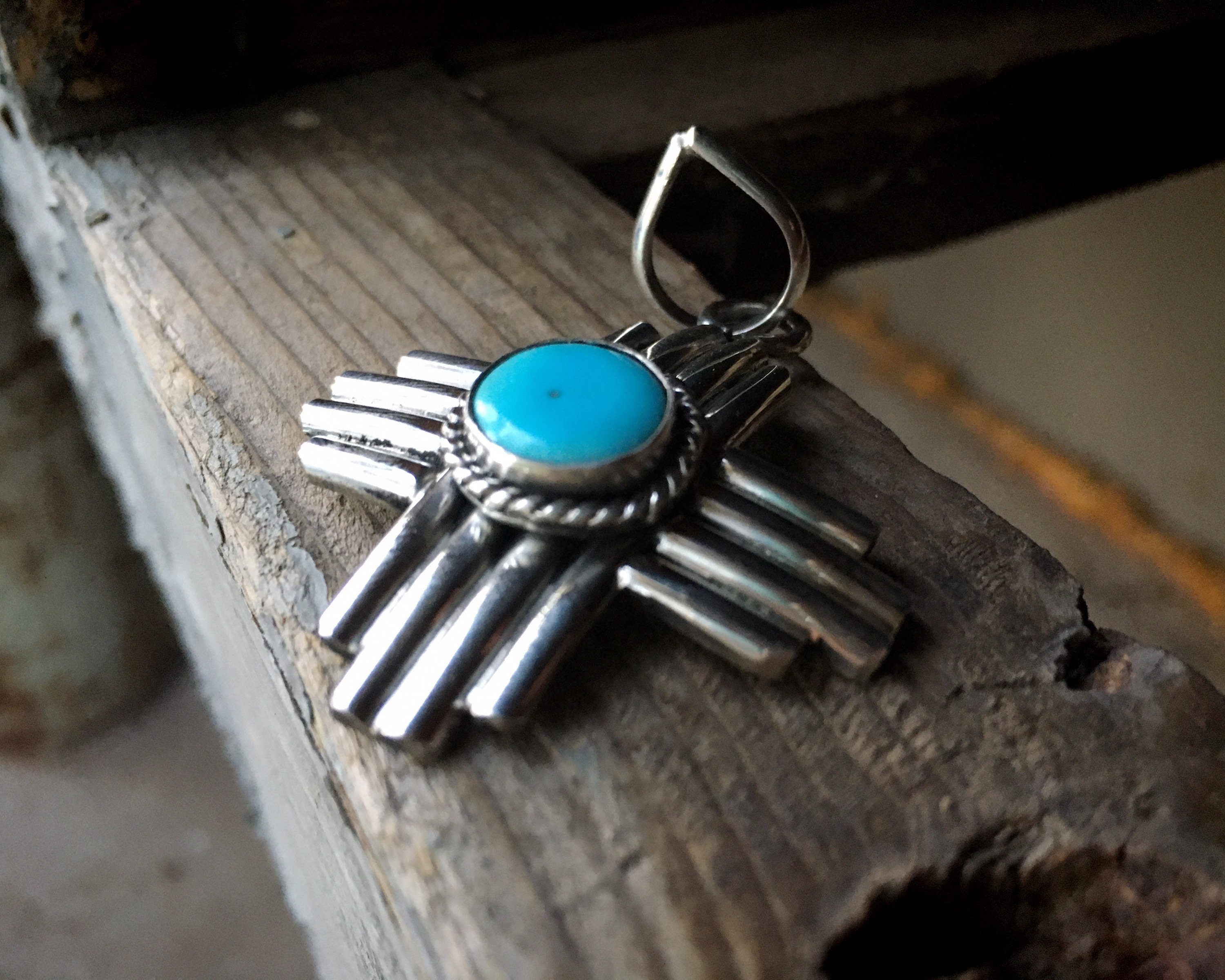 Sterling Silver and Turquoise Zia Pendant for Necklace, Native America ...