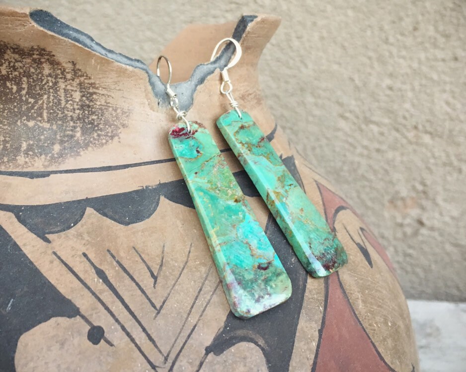 Slab Turquoise Earrings for Women, Native American Indian Jewelry Santo ...