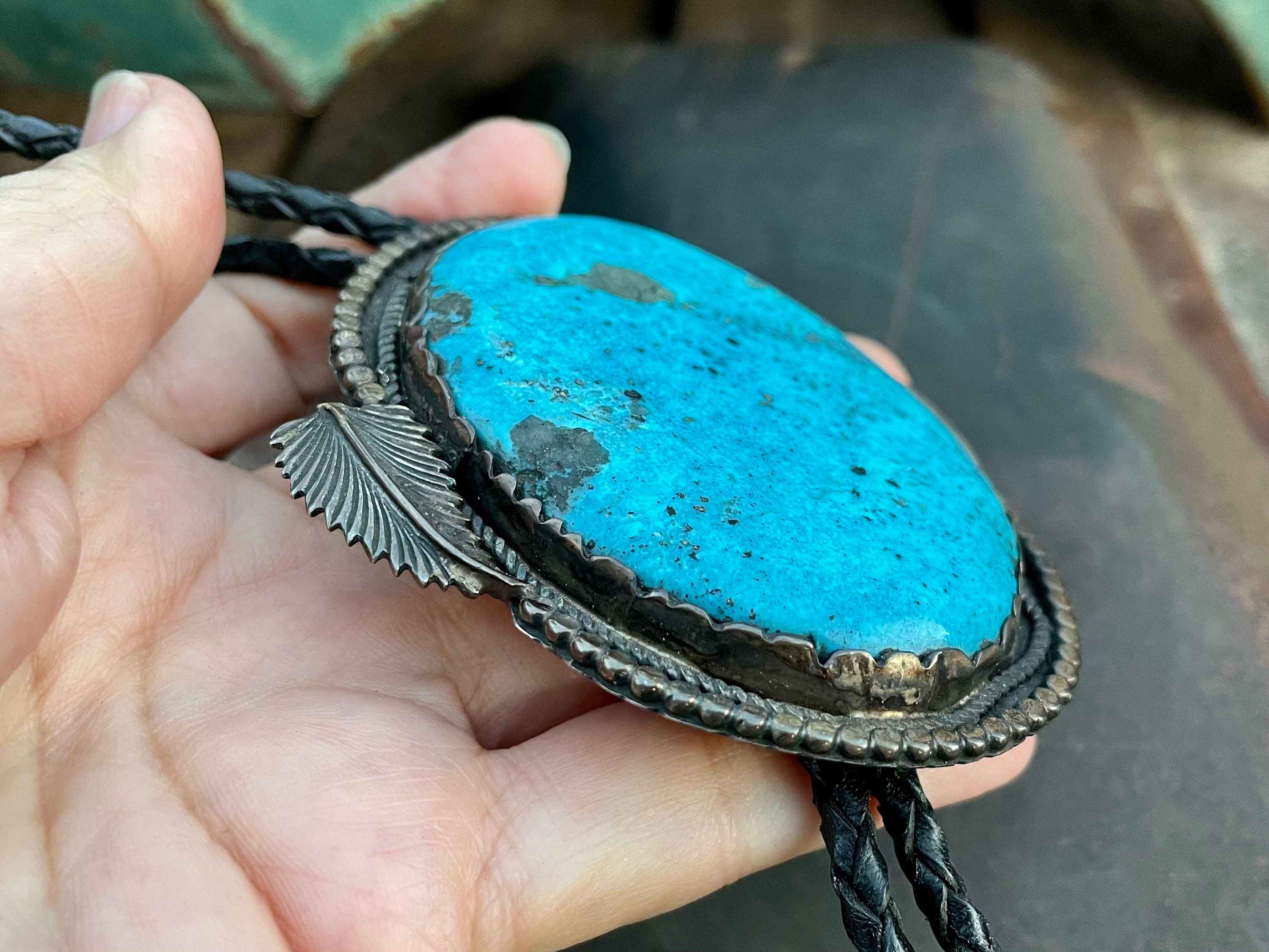 Huge Vintage Stabilized Blue Turquoise Bolo Tie, Native American Indian ...