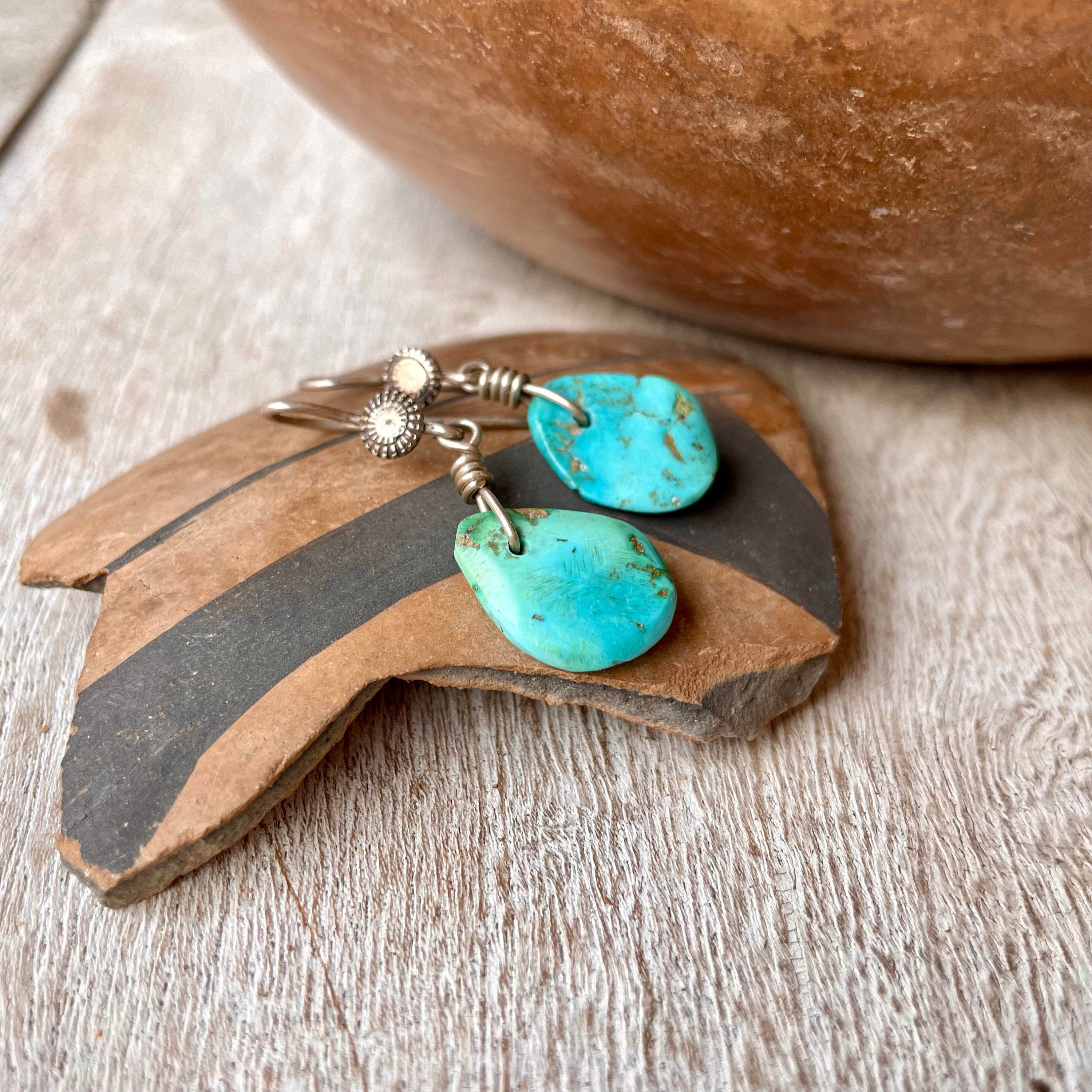 Vintage Natural Blue Turquoise Tabs Earrings on Handmade Ear Wires, Old ...