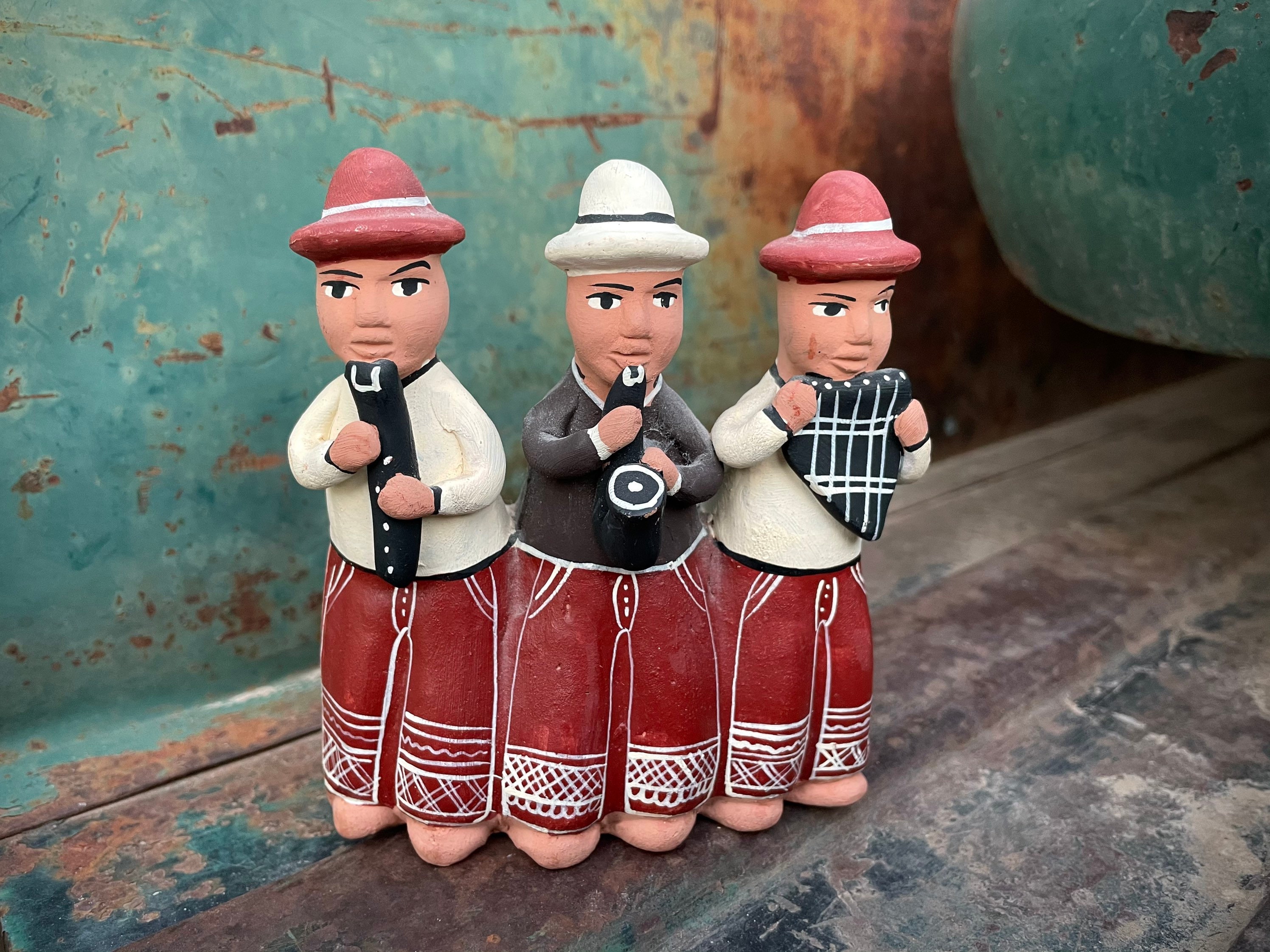 Peruvian Pottery Folk Art Whistle of Three Men, Southwestern Natural ...