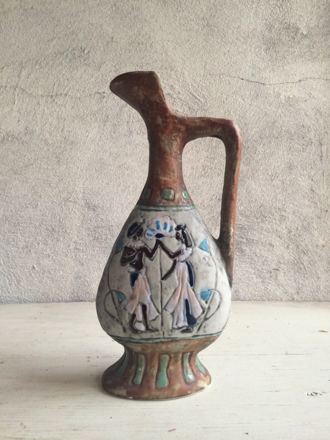 Vintage 10 tall ewer hand painted from Italy, Cocchi ceramic vase ...