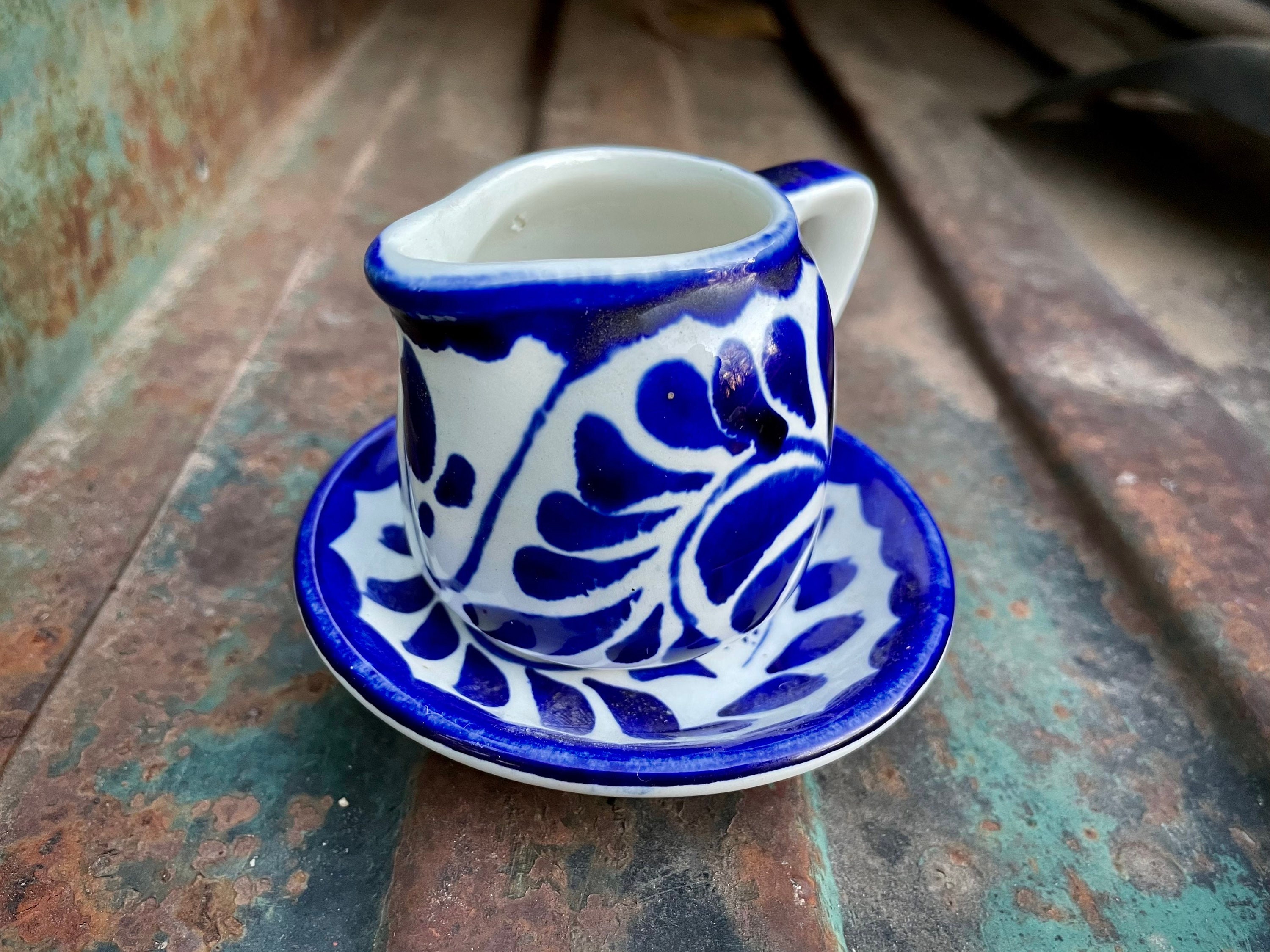 Mexican Anfora Puebla Blue Very Small Creamer and Saucer, Blue and ...