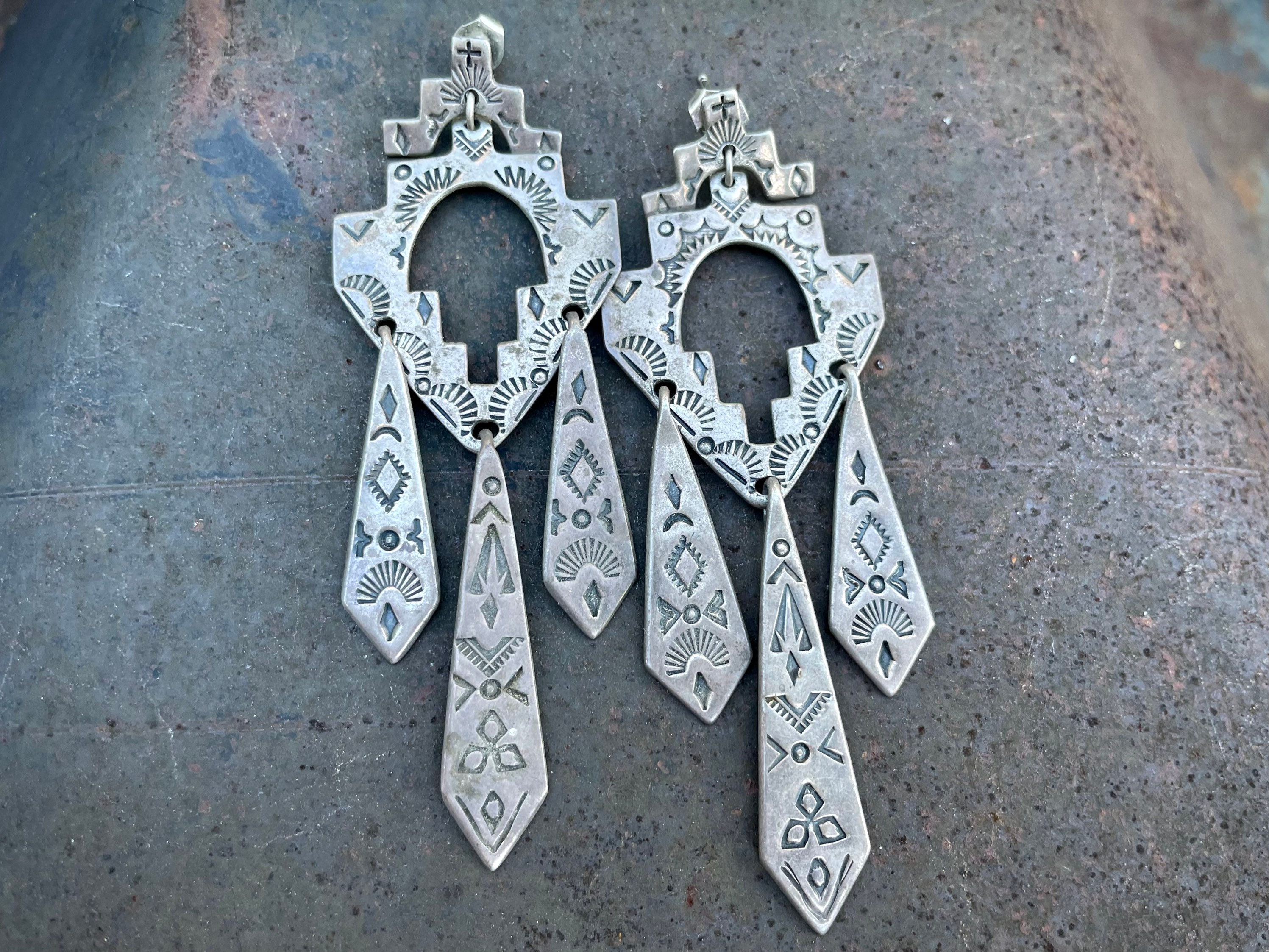 Vintage Stamped Sterling Silver Dangle Earrings By Navajo Andres Nieto Cloud Design Jewelry Women