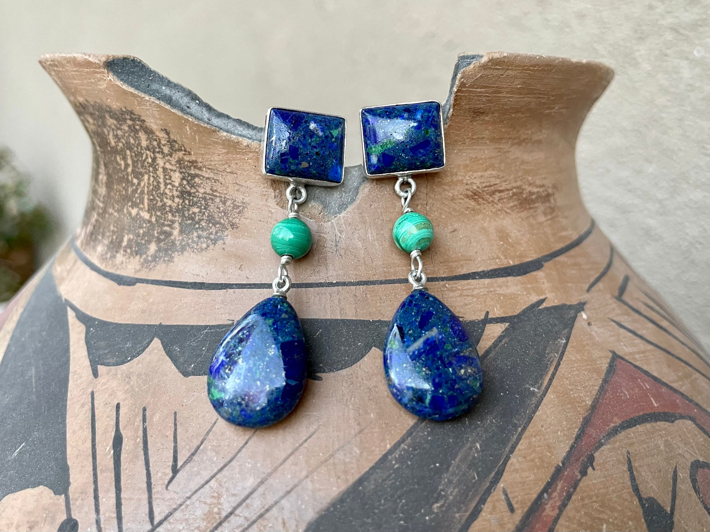 Blue Green Azurmalachite and Malachite Dangle Earrings for Women ...