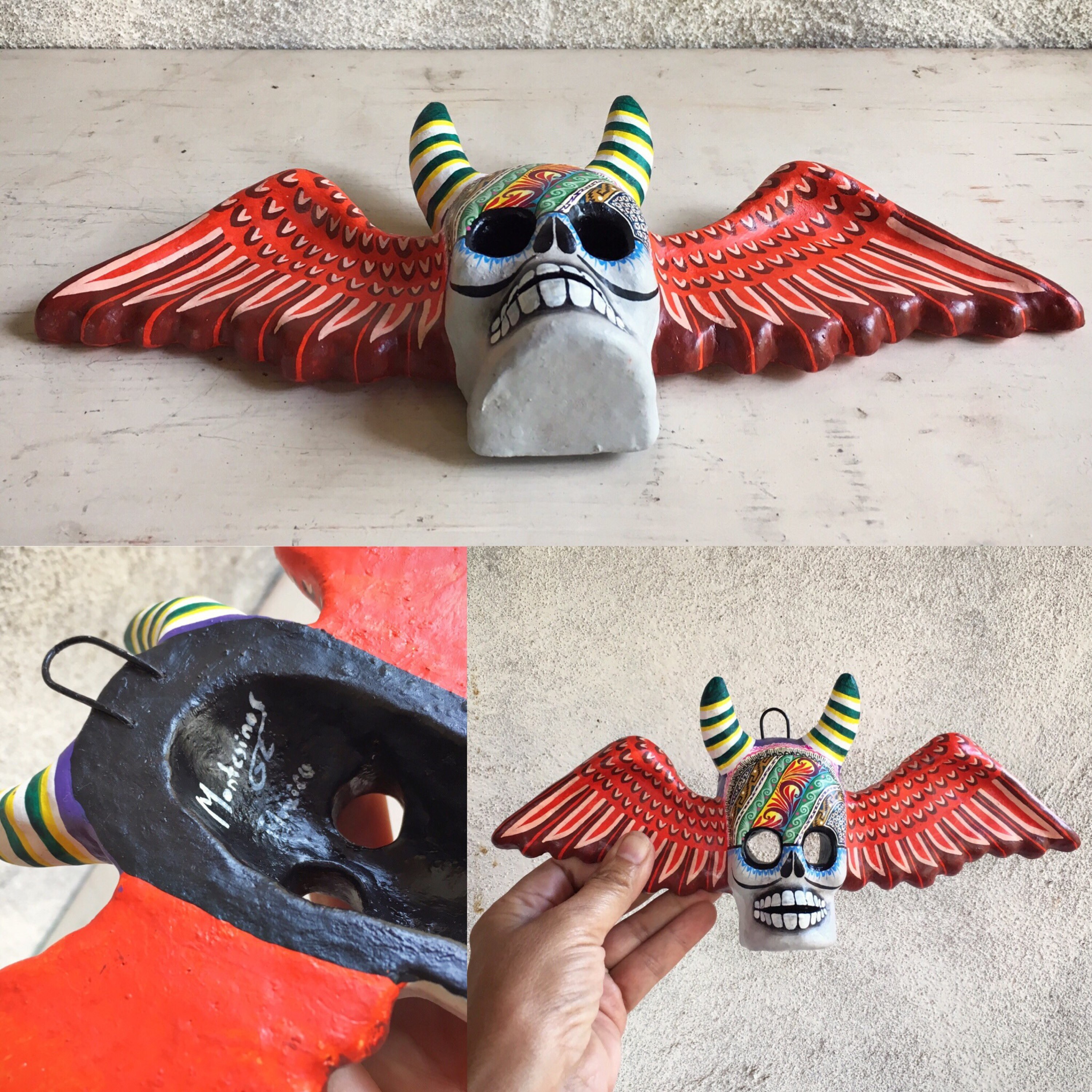 Vintage ceramic Day of the Dead skull wall hanging Oaxaca pottery folk art