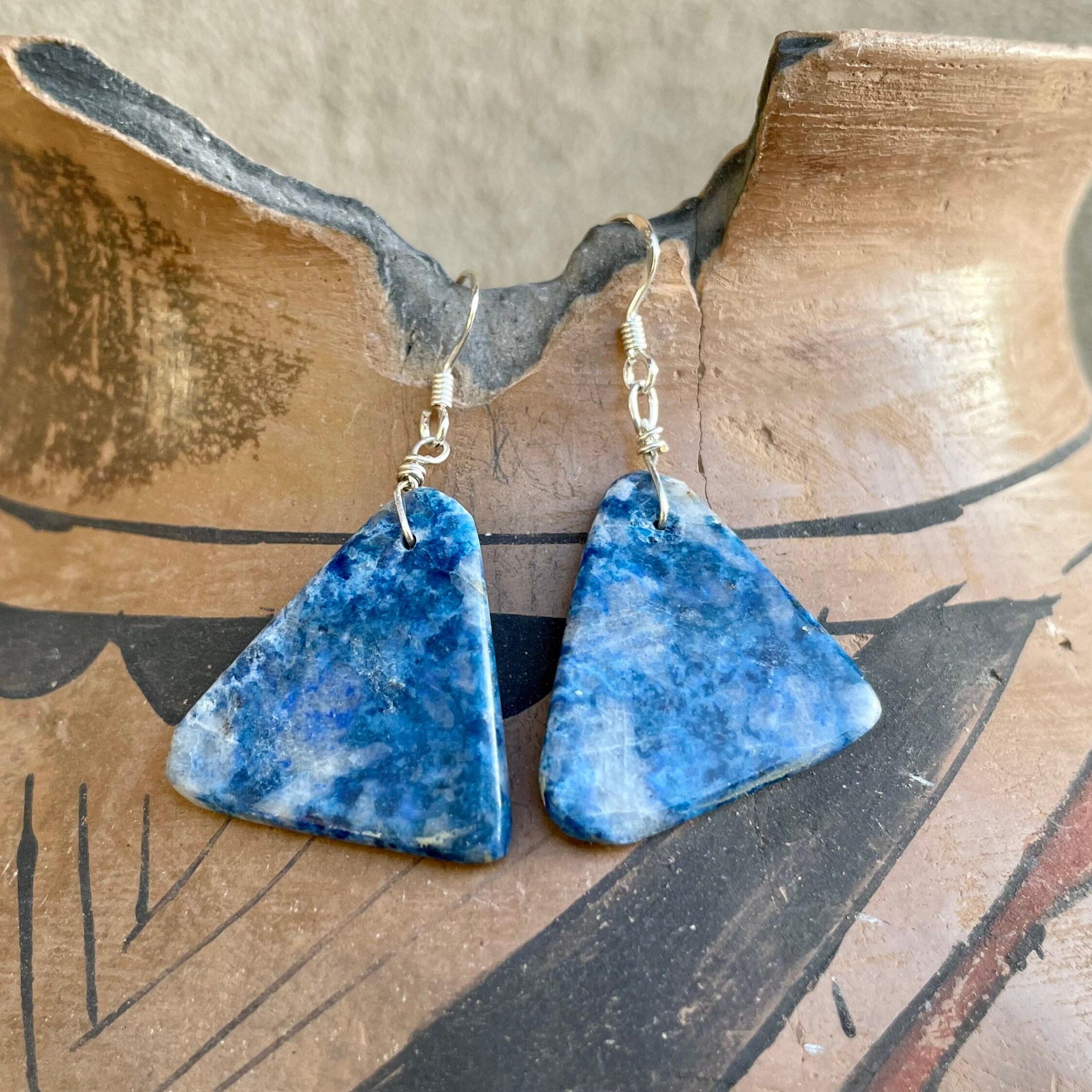 Medium-Small Denim Lapis Slab Earrings by Santo Domingo Ray Lovato ...