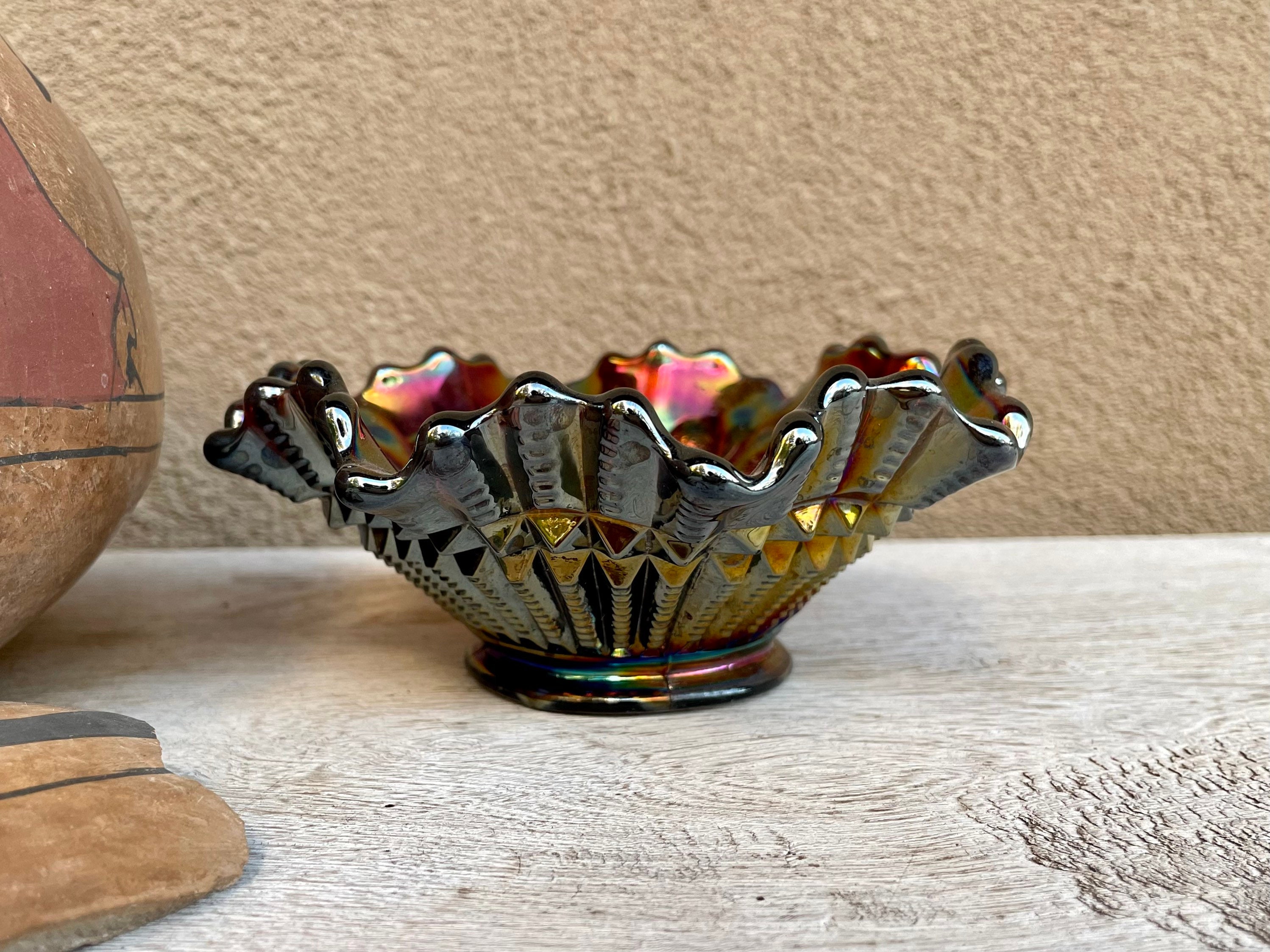 Antique Imperial Carnival Glass Scroll Embossed Small Bowl 5.5 Compote ...