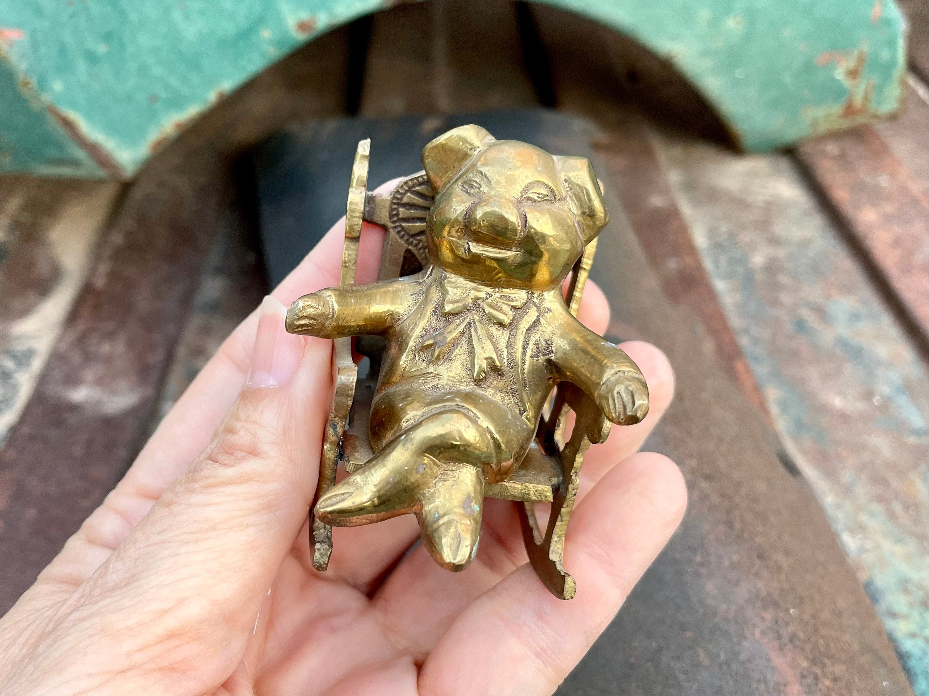 Vintage Small Brass Pig in Rocking Chair Figurine, Eclectic Home Decor ...