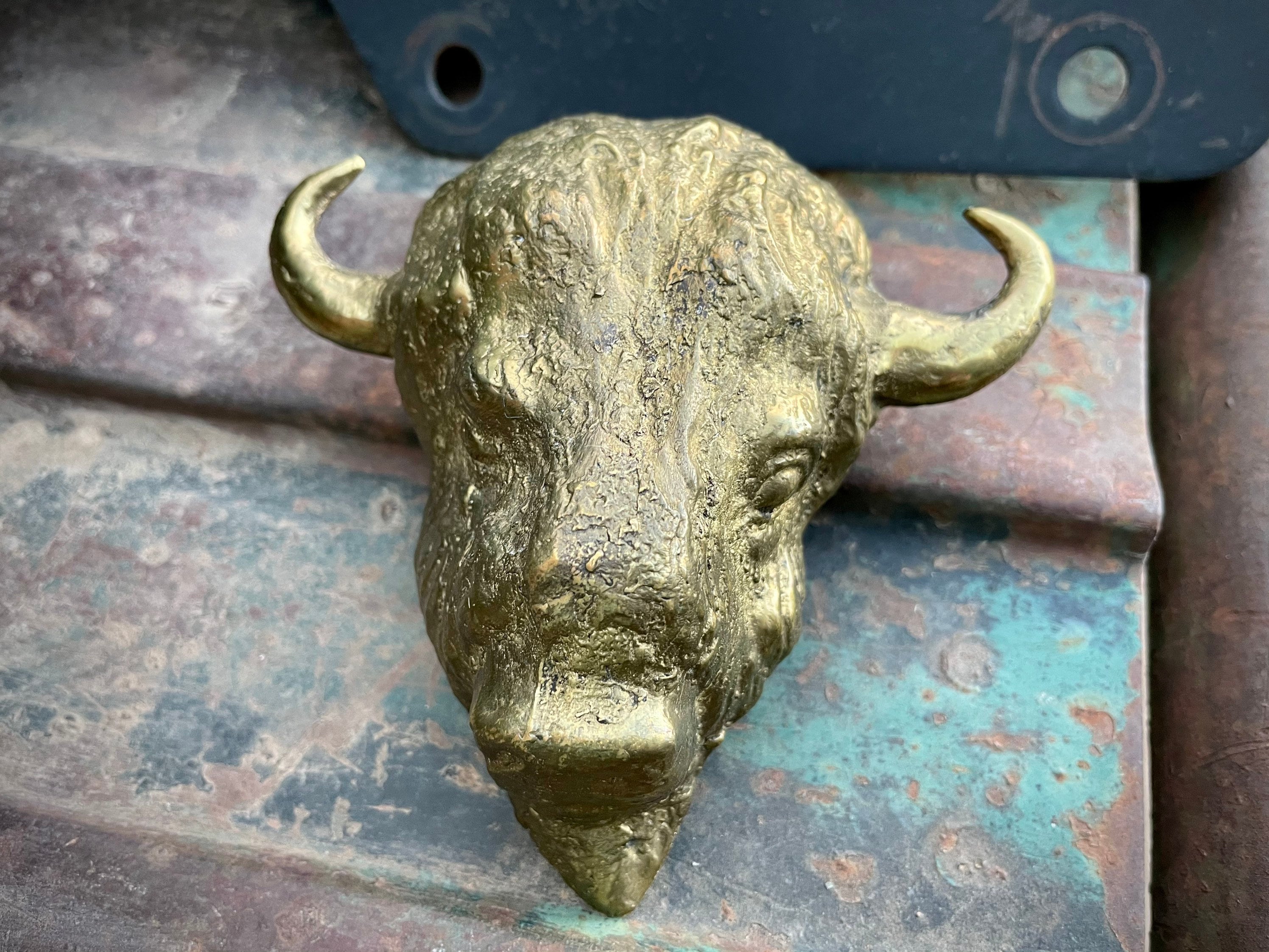 Vintage Heavy Brass Bison Buffalo Head Wall Ornament Hanger ...