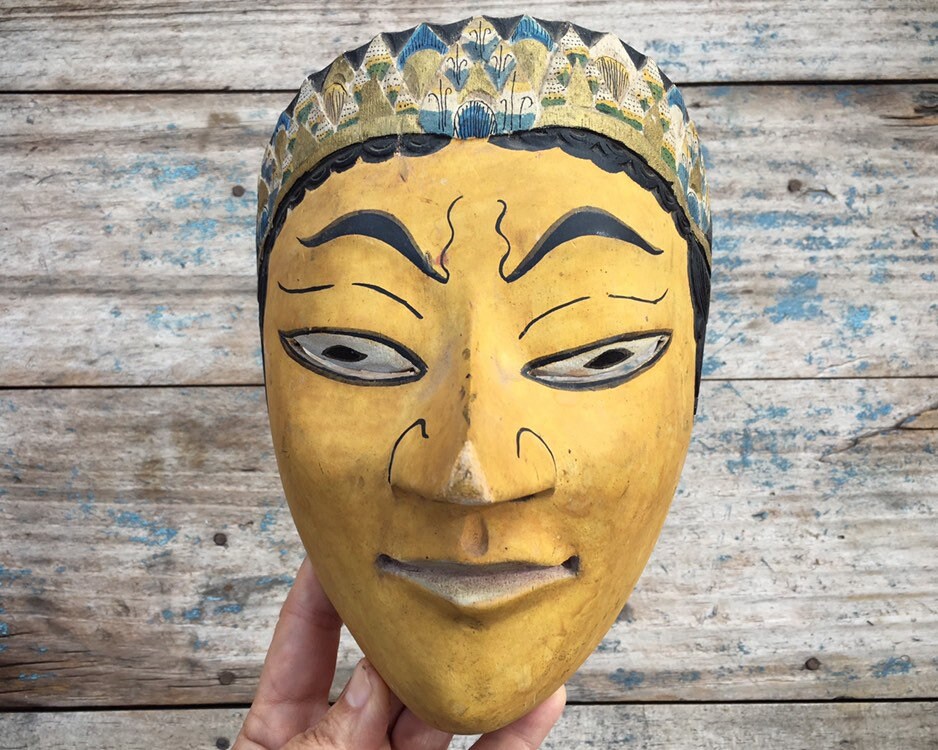 Vintage Javanese Wayang Wooden Mask Wall Hanging, Indonesia Folk Art ...