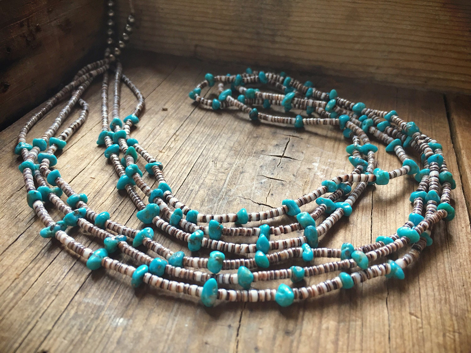 Vintage 32 three-strand natural turquoise olive shell heishi Santo ...