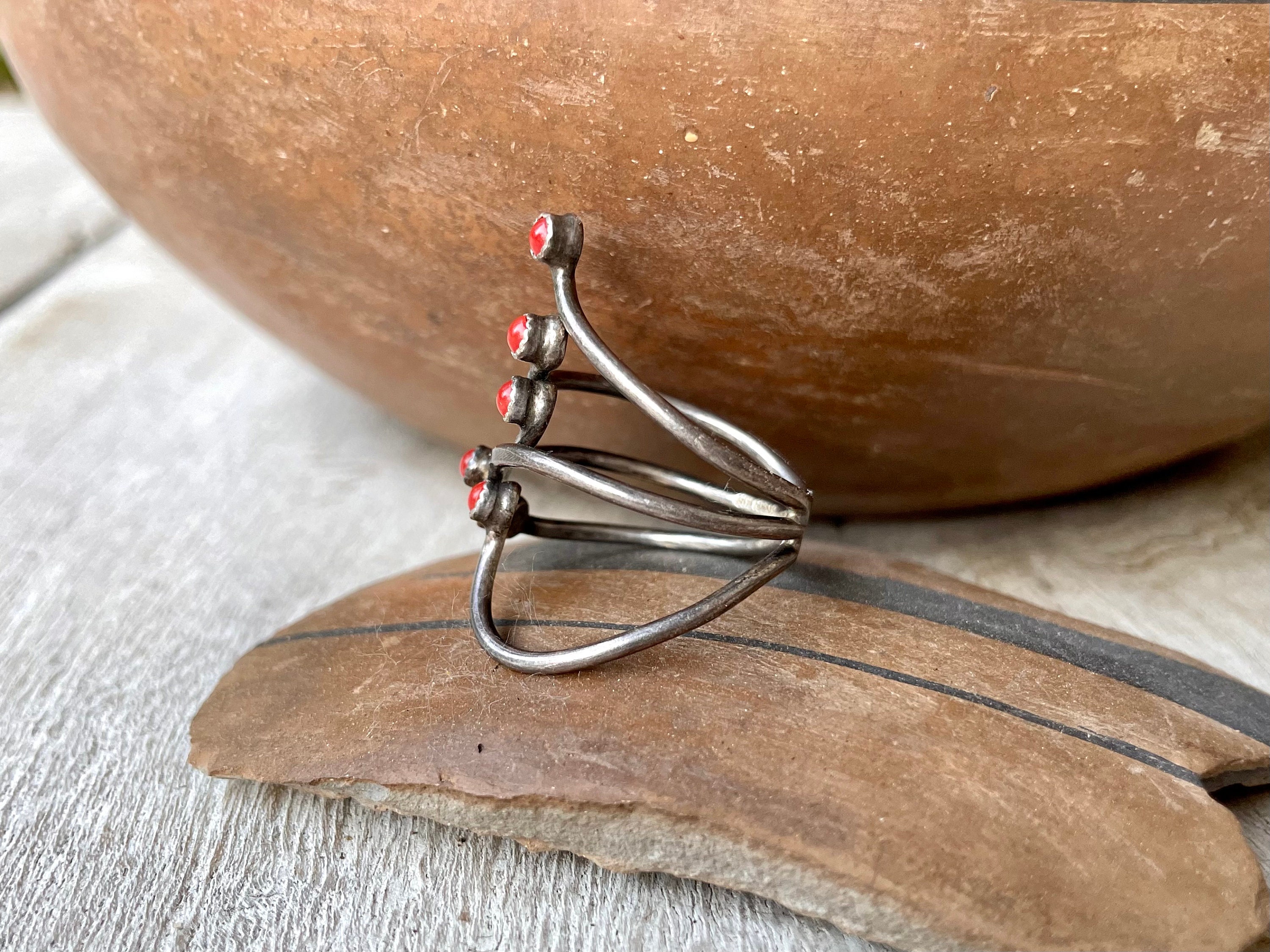 2004 Sterling Silver Wire Wrap Coral Snake Eye Ring Approx Size 10 by ...