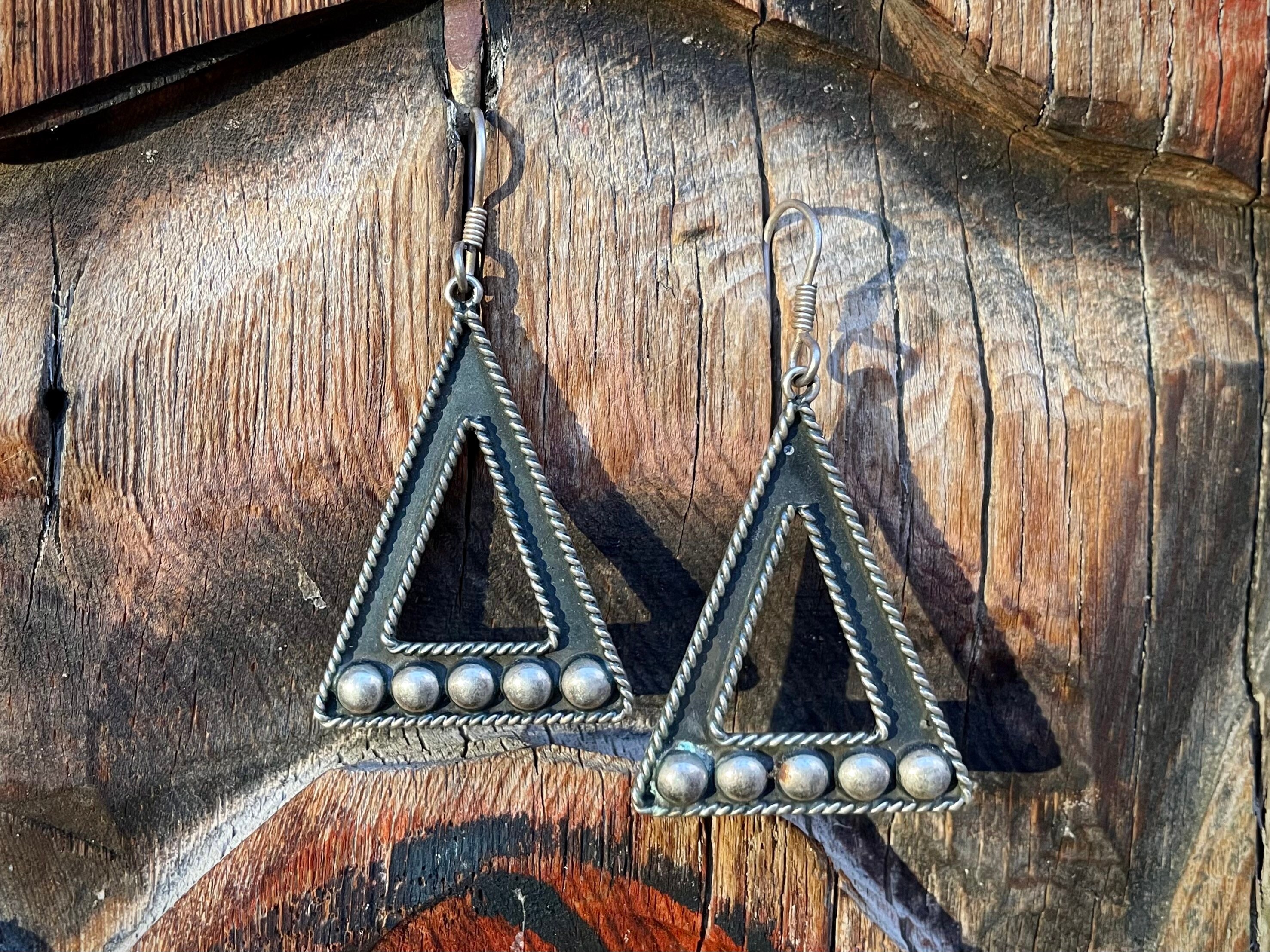 Vintage Triangle Shape Sterling Silver Dangle Earrings, Vintage ...