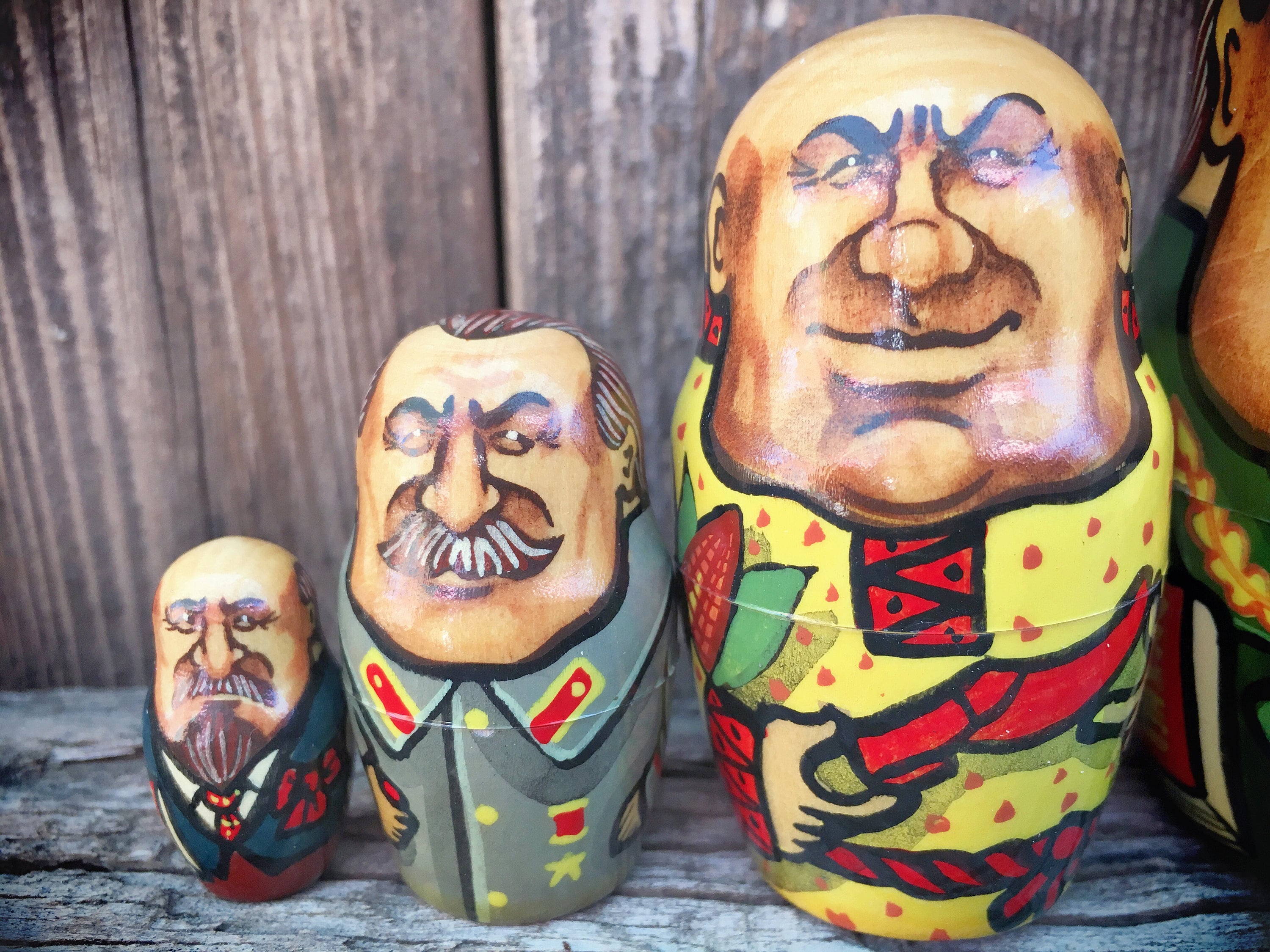 Set of six 1992 nesting dolls of Soviet Union leaders presidents ...