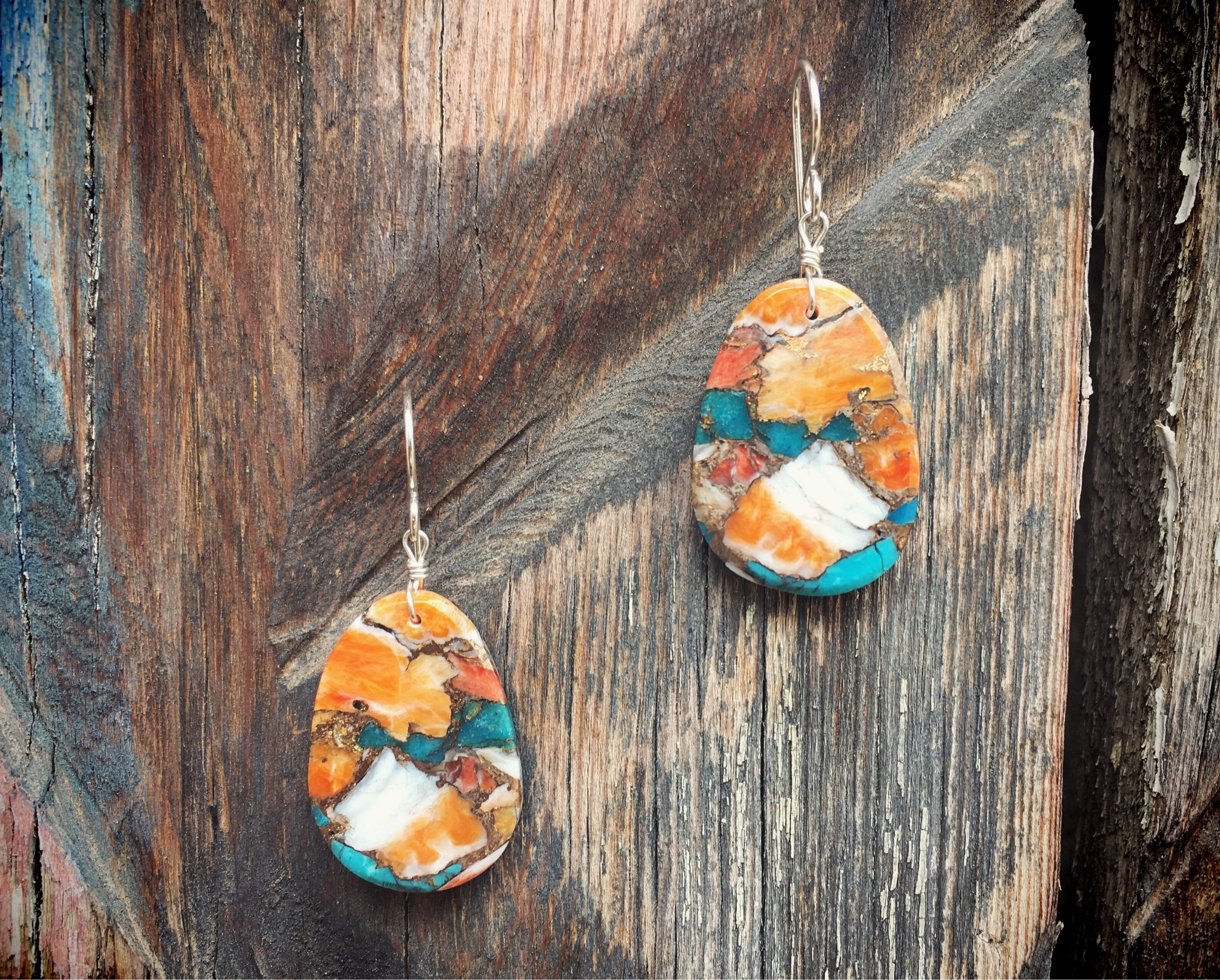 Slab Spiny Oyster Turquoise Earrings Native American Jewelry Santo ...